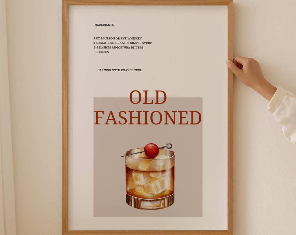 Old Fashioned Print, Vintage Style Cocktail Wall Art, Retro Cocktail ...