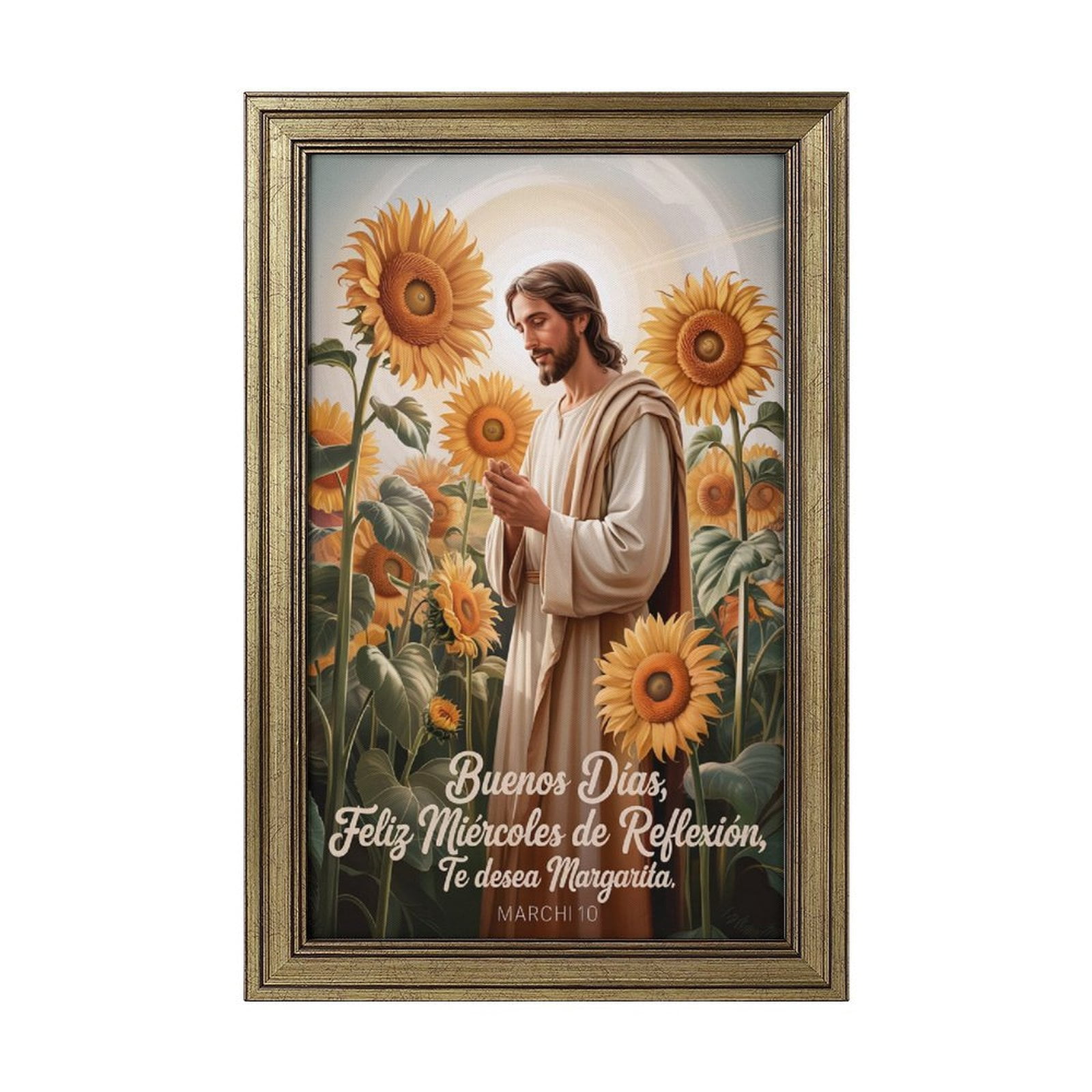 Old-Fashioned Religious Poster of Jesus And Sunflowers with Elegant ...