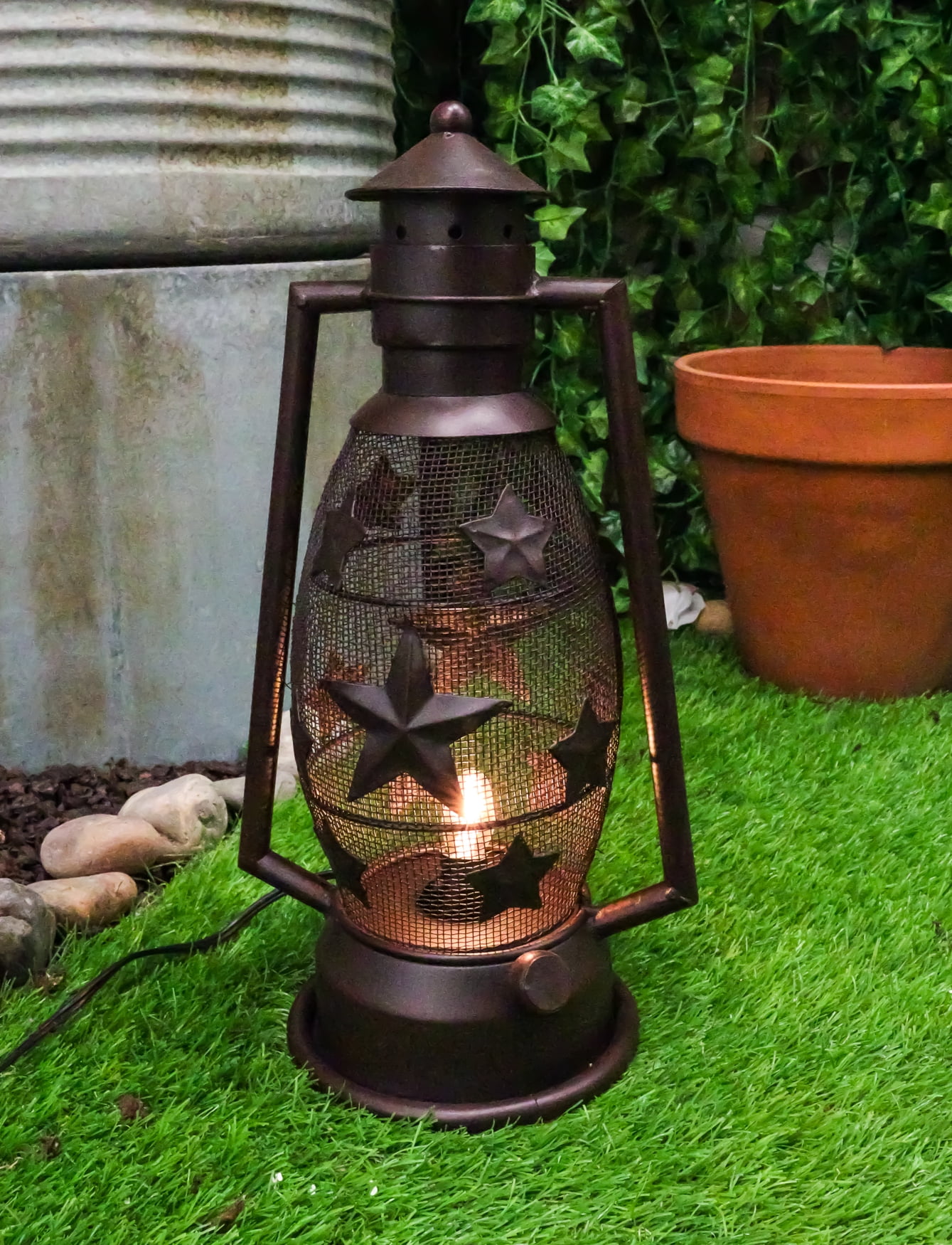 Old Fashioned Rustic Western Stars Electric Metal Lantern Lamp Or ...