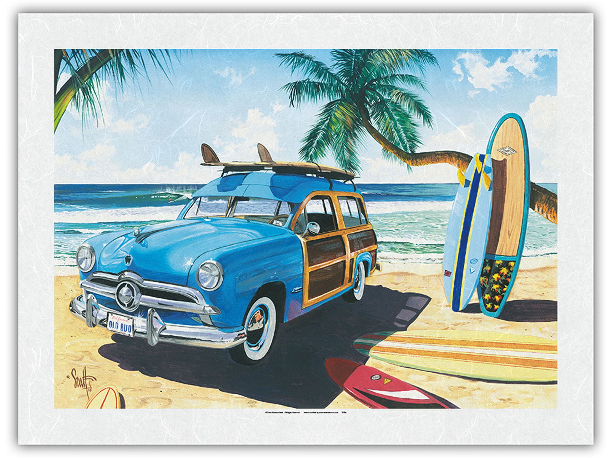 Old Friends - Retro Woodie on Beach with Surfboards - From an Original ...