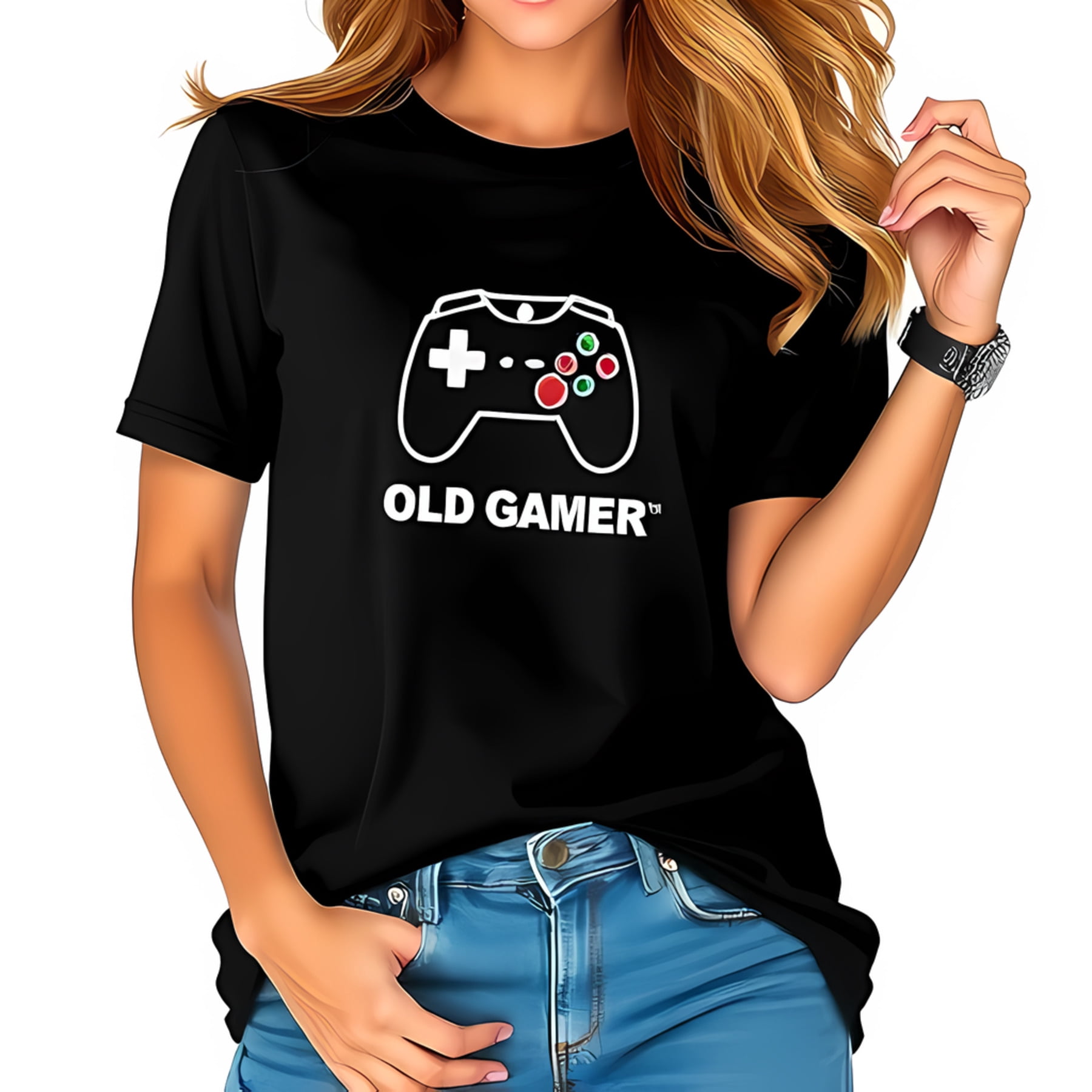 Old Gamer Cotton Short Sleeve T-Shirt with Controller Graphic ...