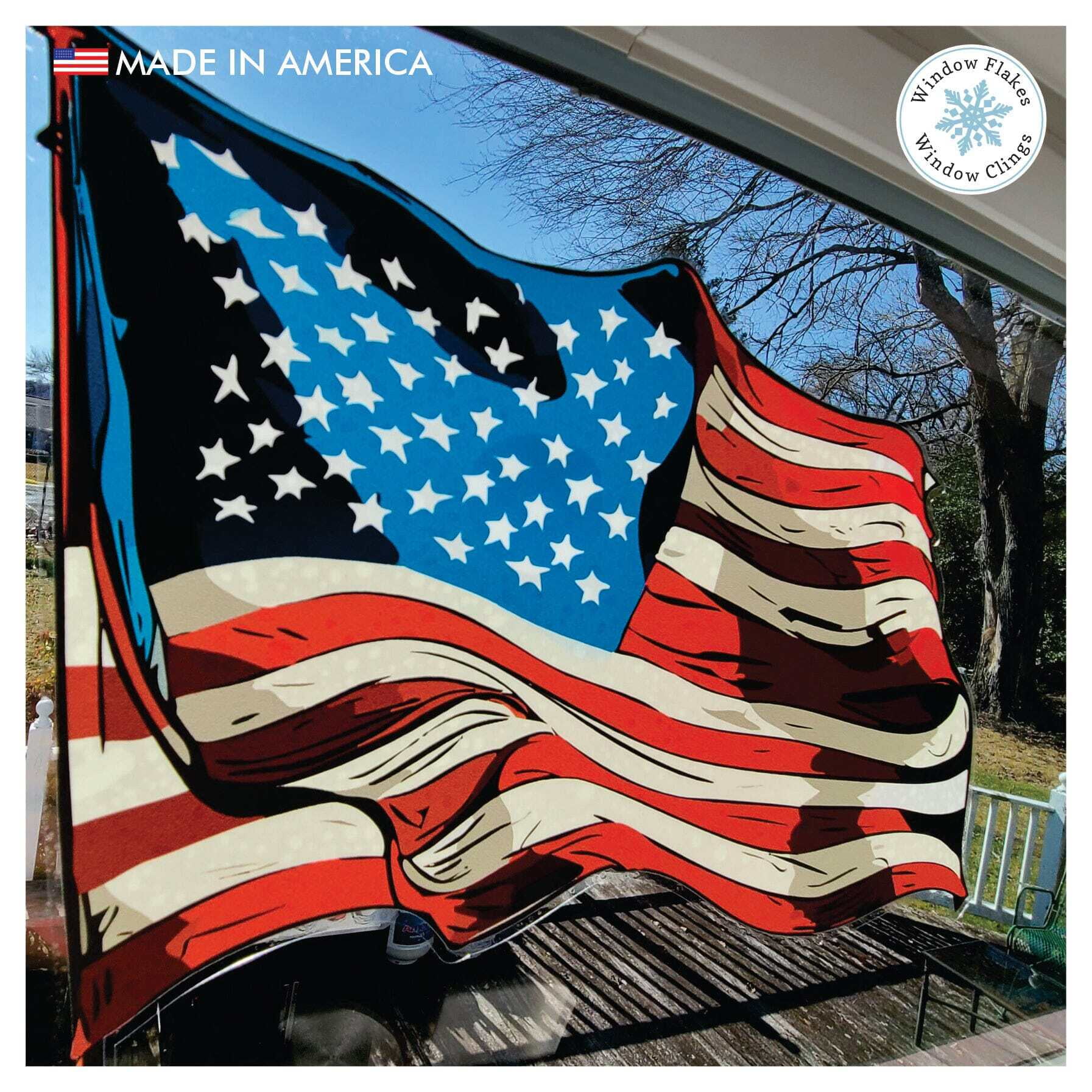 American Flag Decal. USA Red, White & Blue Illustrated Window Cling ...