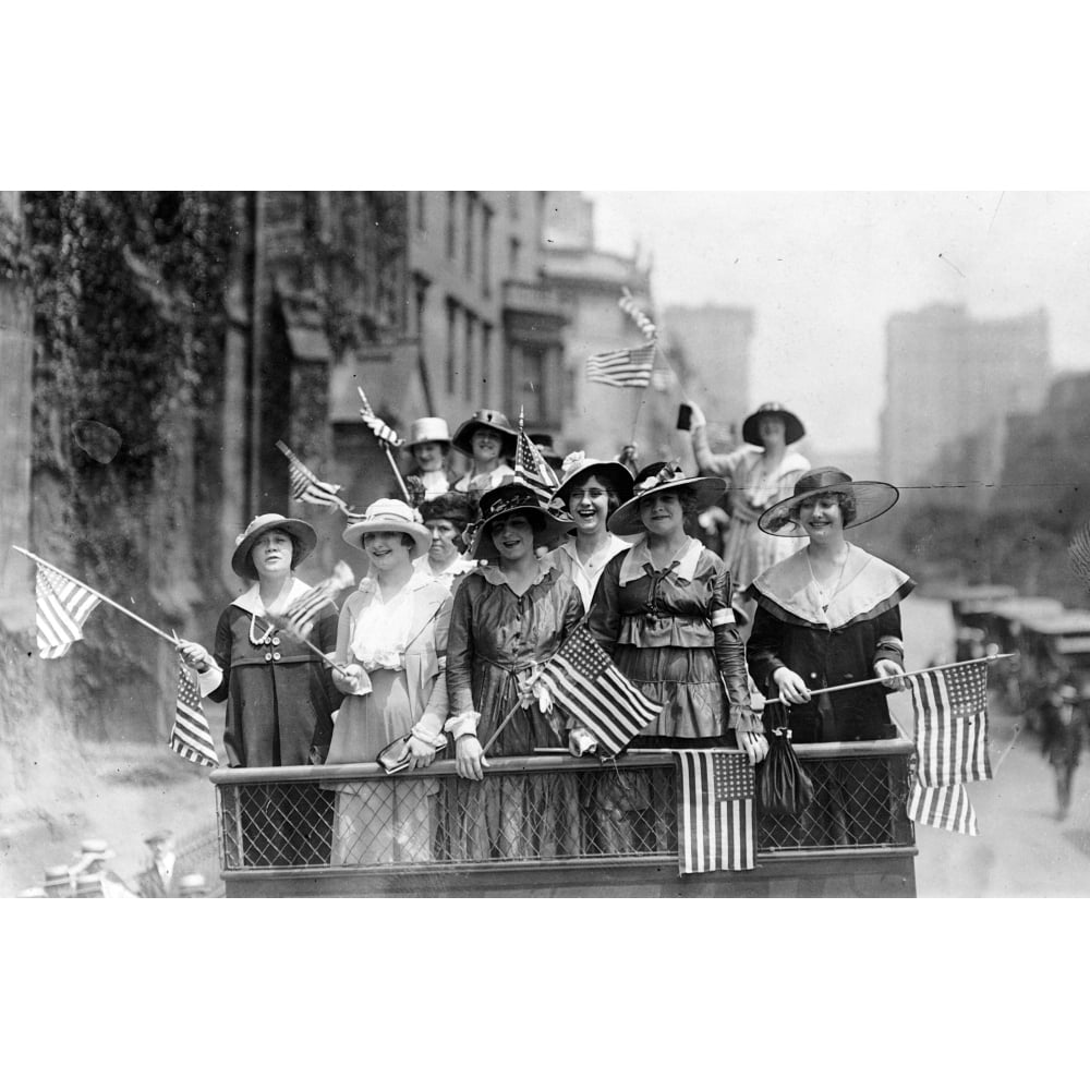 Old Glory. Group Of Women Standing On Top Of Vehicle Waving Flags ...