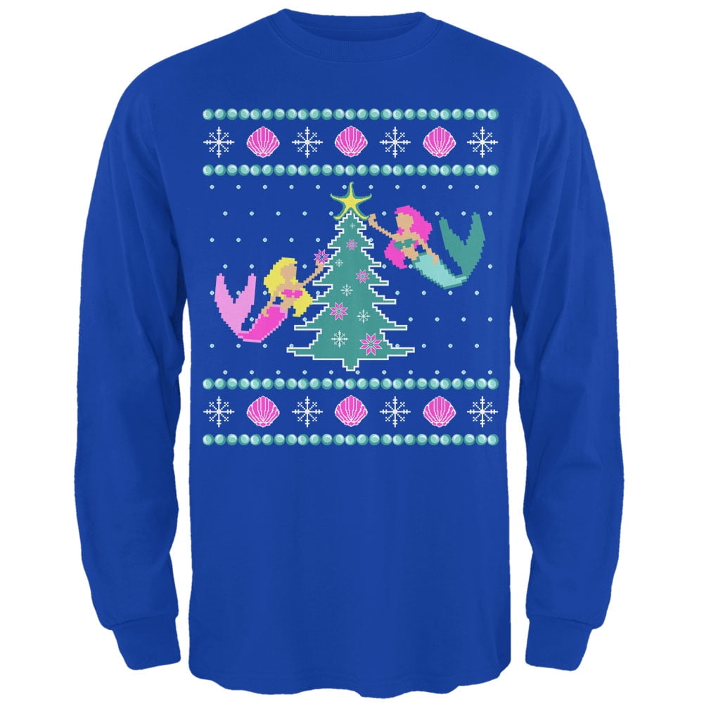 Old Glory Mens Mermaid Tree Ugly Christmas Sweater Long Sleeve T Shirt ...