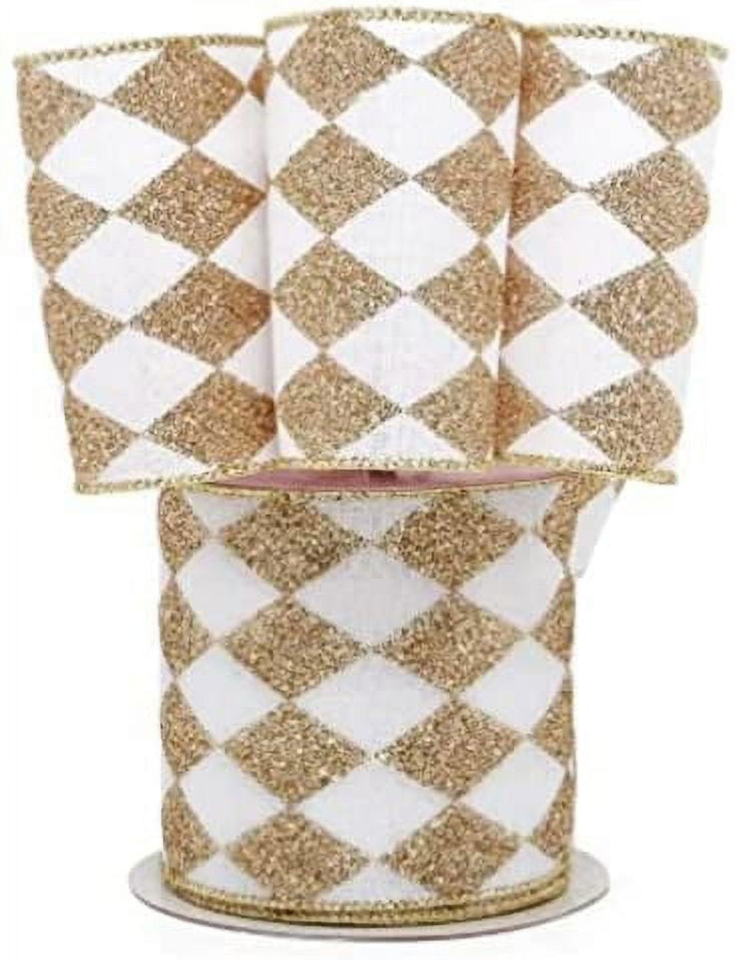 Old Gold White Diamonds Harlequin Ribbon - 4" x 10 Yards, Argyle, Gold ...