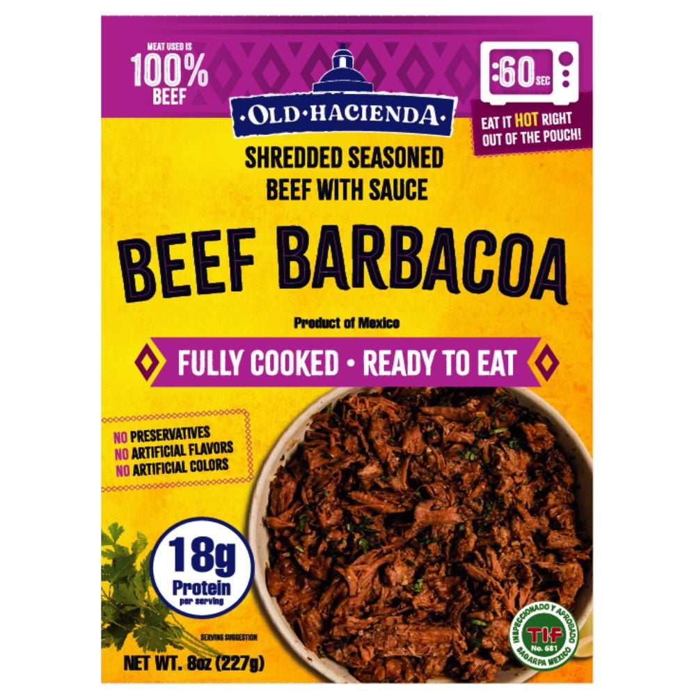 Old Hacienda Beef Barbacoa, Shelf-Stable Heat and Eat 8oz. (227g) Pouch ...