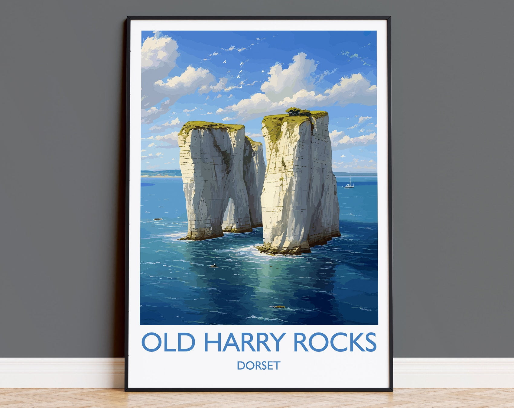 Old Harry Rocks Print, Travel Poster of Old Harry Rocks, England ...