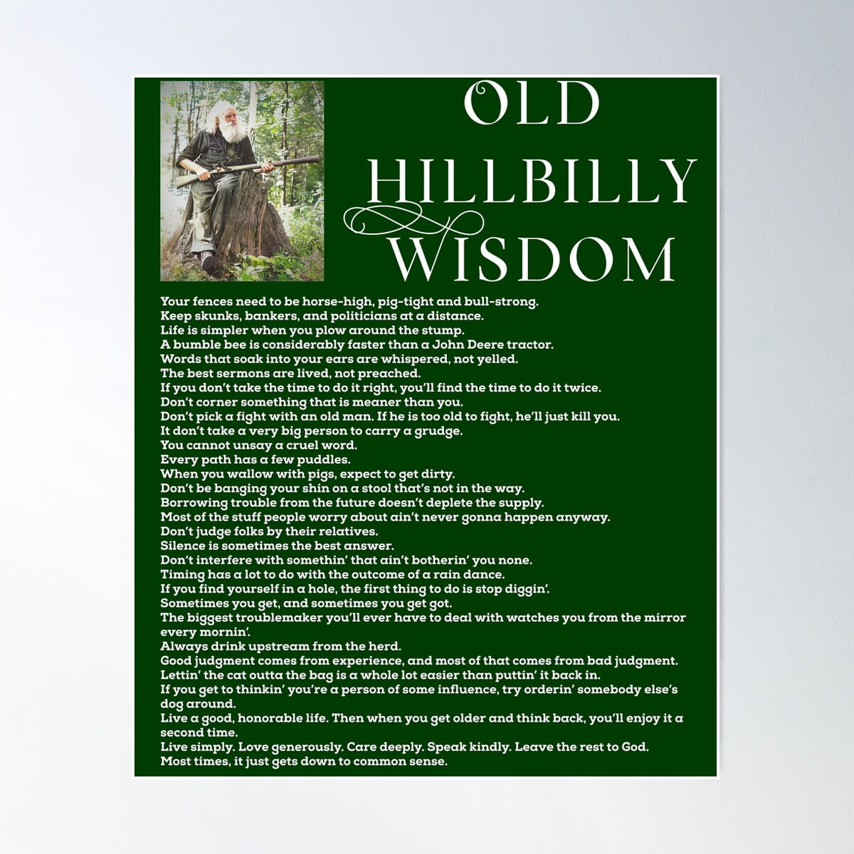 Old Hillbilly Wisdom Poster Wall Art, Modern Wall Decor For Living Room ...