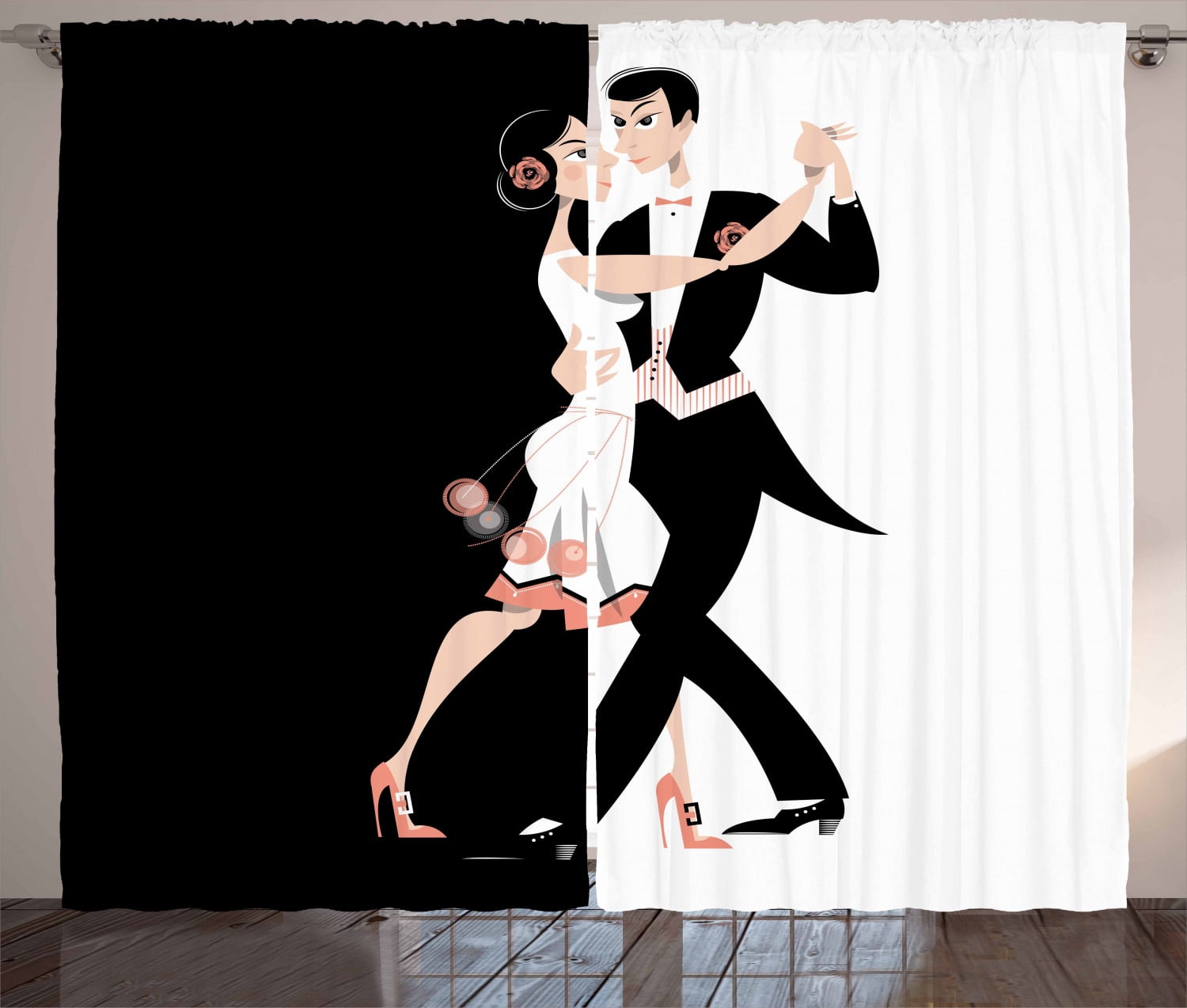 Ambesonne Old Hollywood Curtains 2 Panel Set, Dancing Couple, 108" x ...