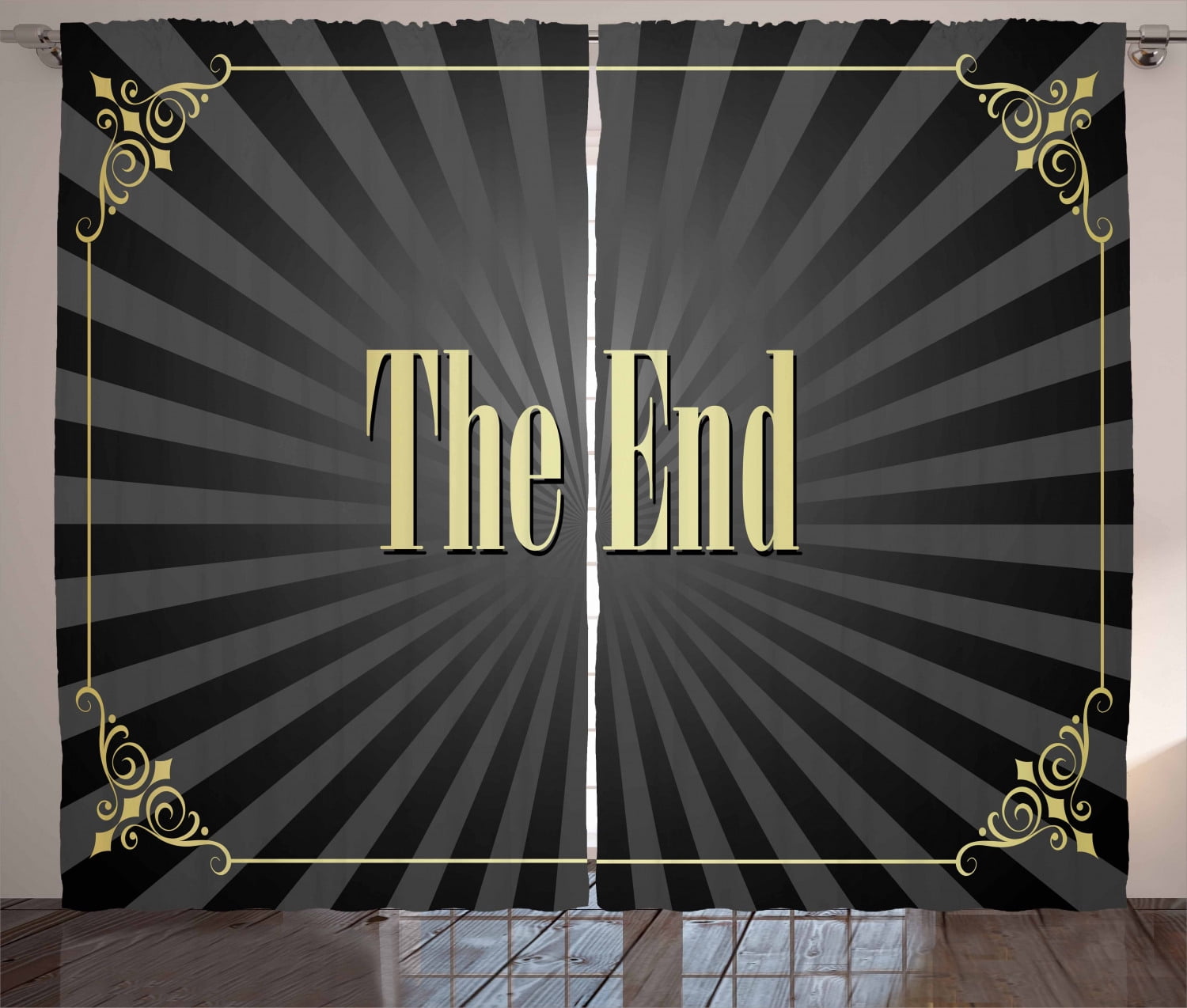 Ambesonne Old Hollywood Curtains 2 Panel Set, End Scene, 108" x 84 ...