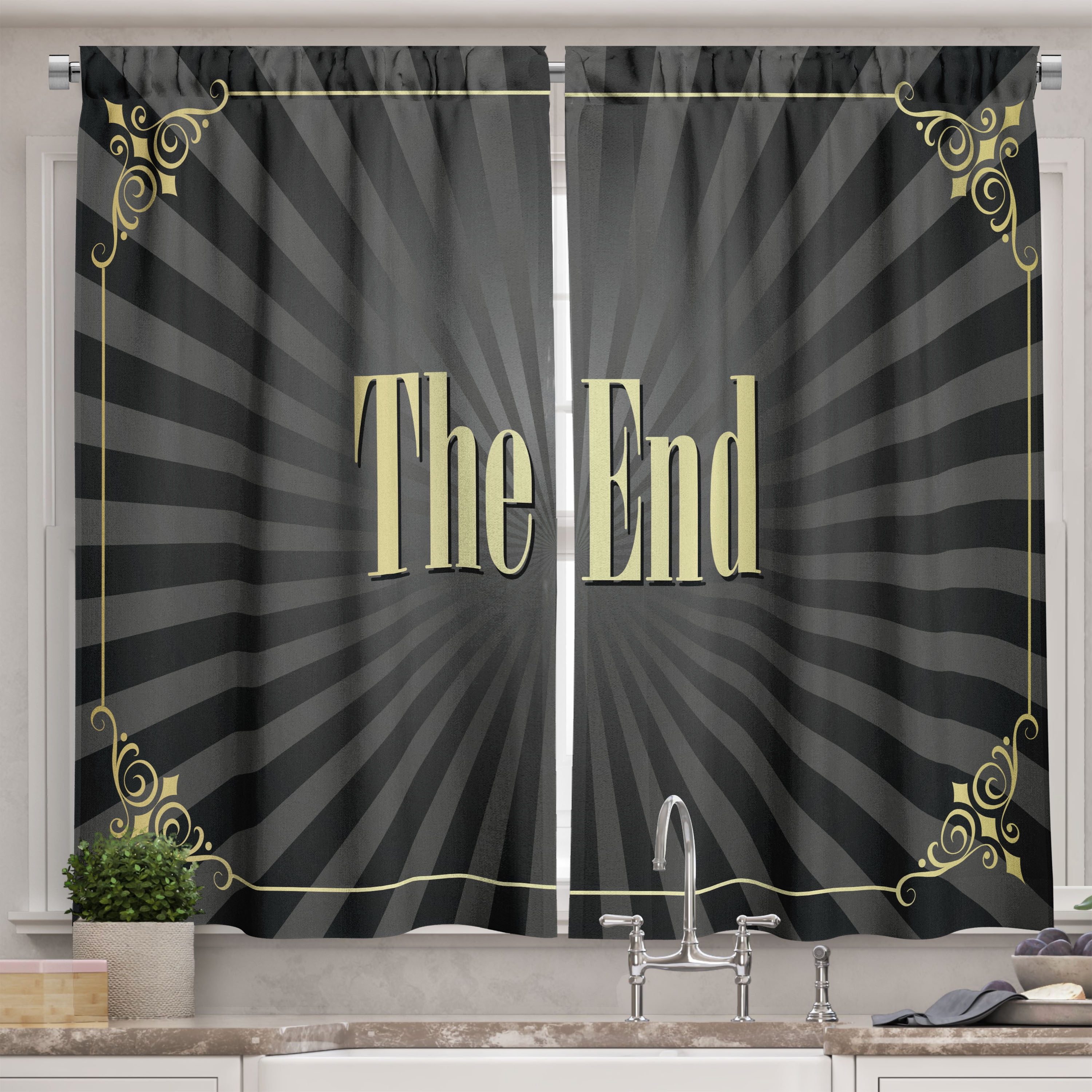 Old Hollywood Curtains 2 Panels Set, Movie Ending Screen with Vintage ...