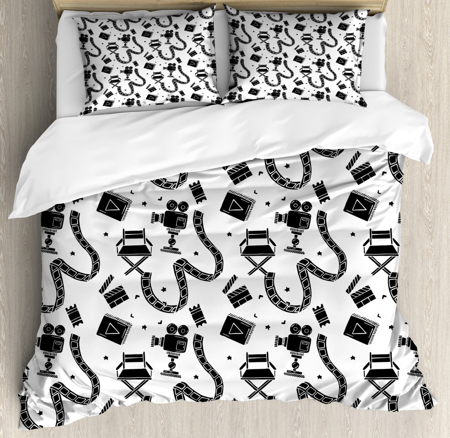 Old Hollywood Queen Size Duvet Cover Set, Cartoon Style Doodle Movie ...