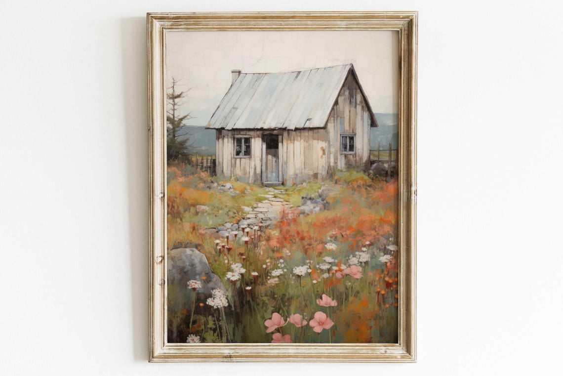 Old House Countryside Print, Rustic Farmhouse Wall Decor, Vintage Wall ...