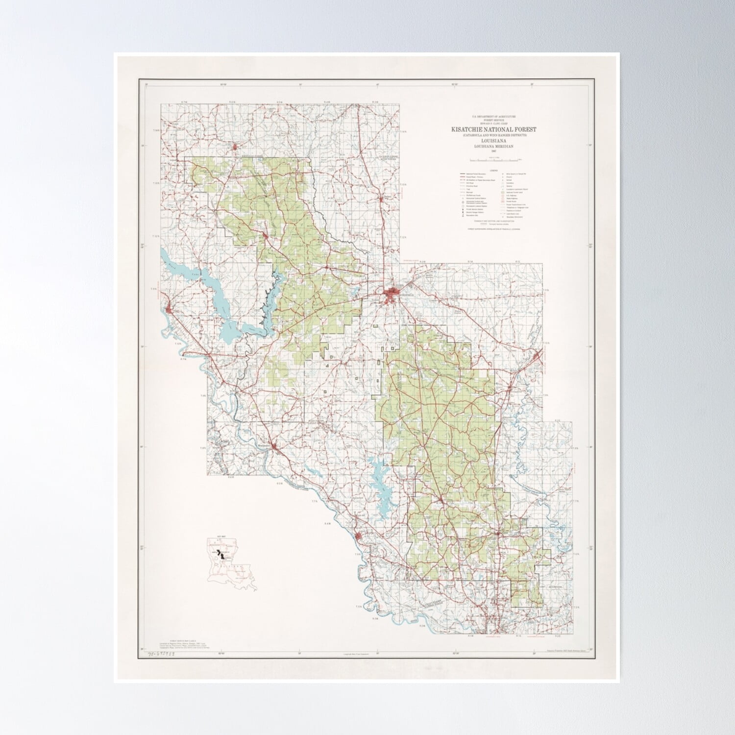 Old Kisatchie National Forest Map (1967) Vintage Louisiana Woodland ...