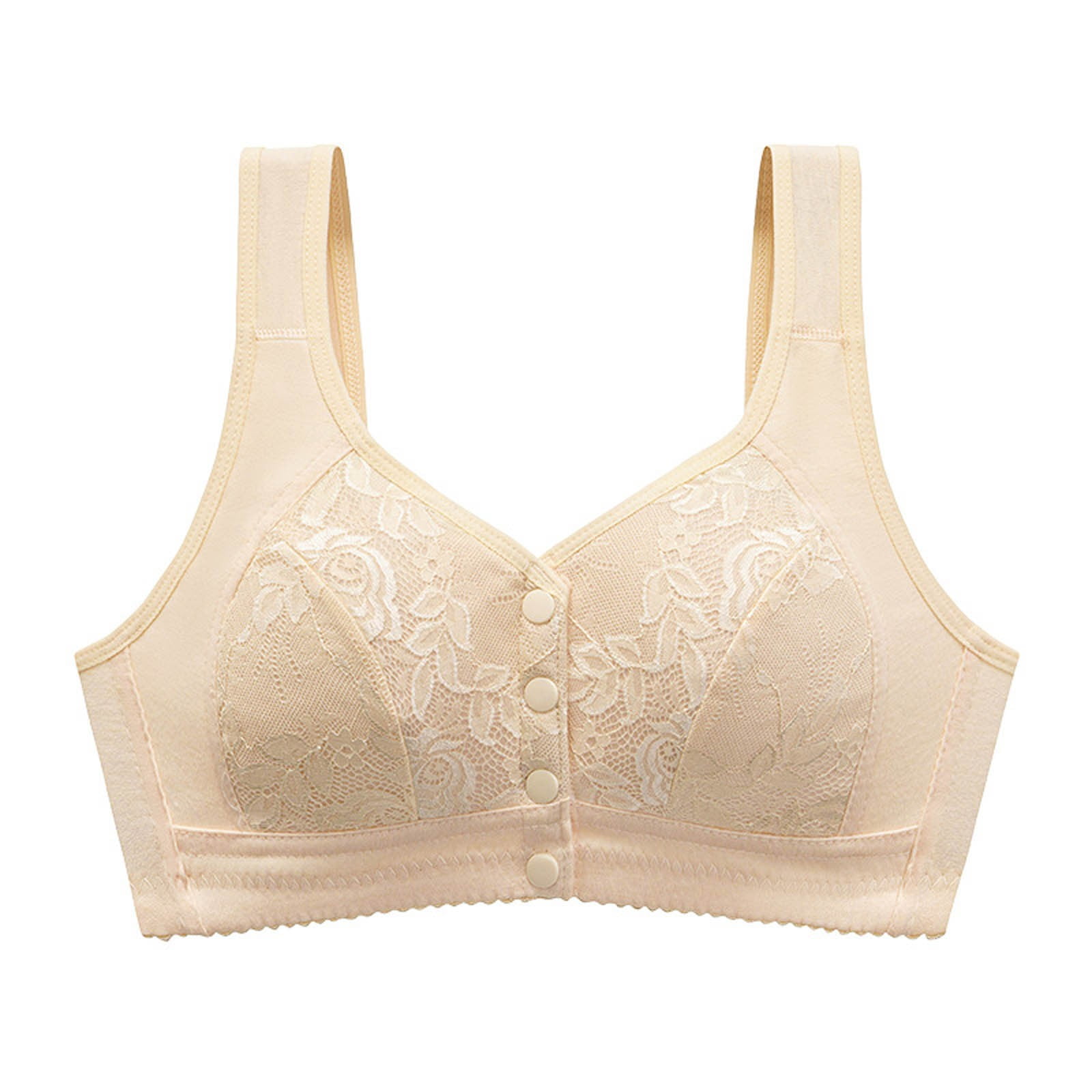 Old Lady Full Coverage Wirefree Bras For Sagging Breasts Lifting Front Buckle Daisy Lace Push Up