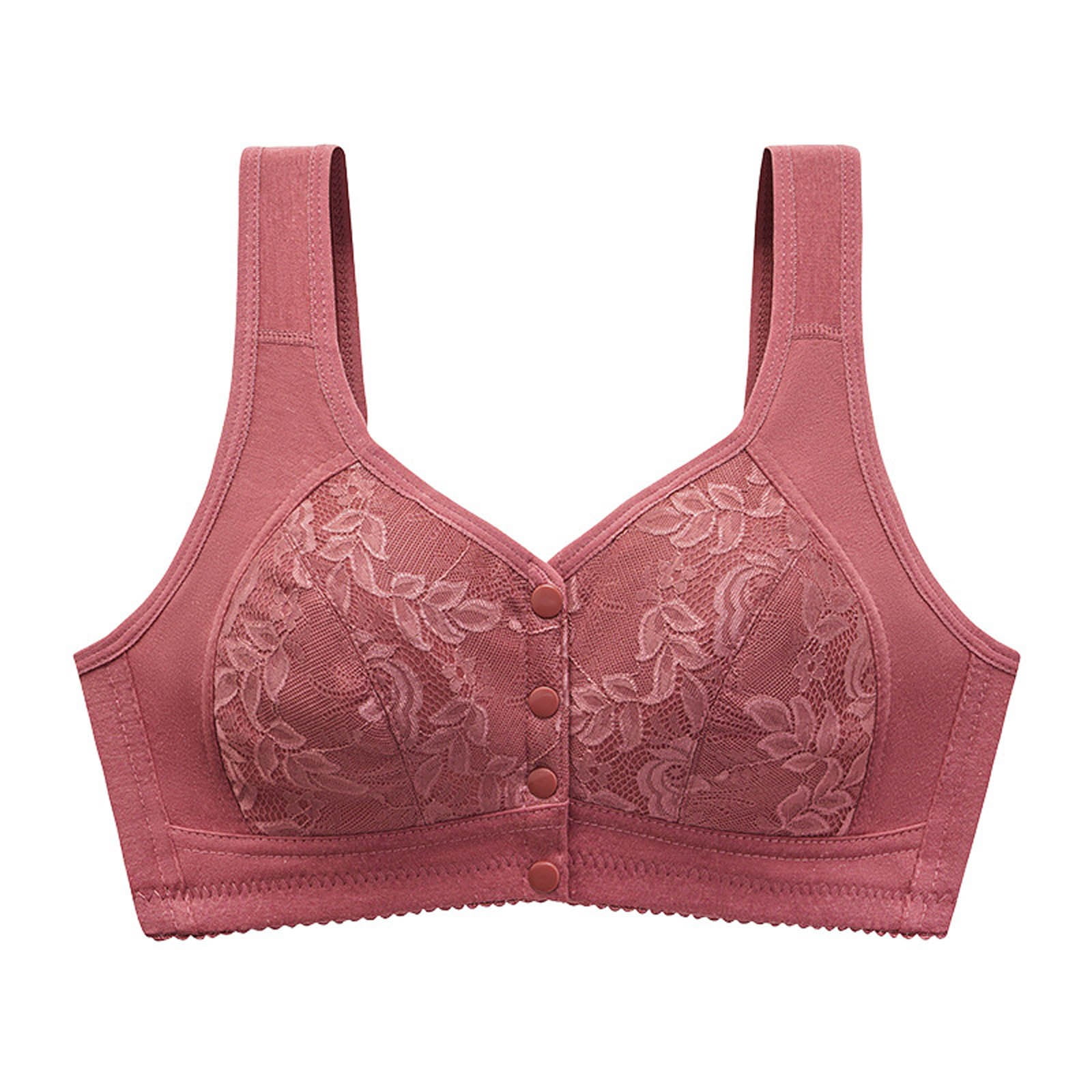 Old Lady Full Coverage Wirefree Bras For Sagging Breasts Lifting Front Buckle Daisy Lace Push Up