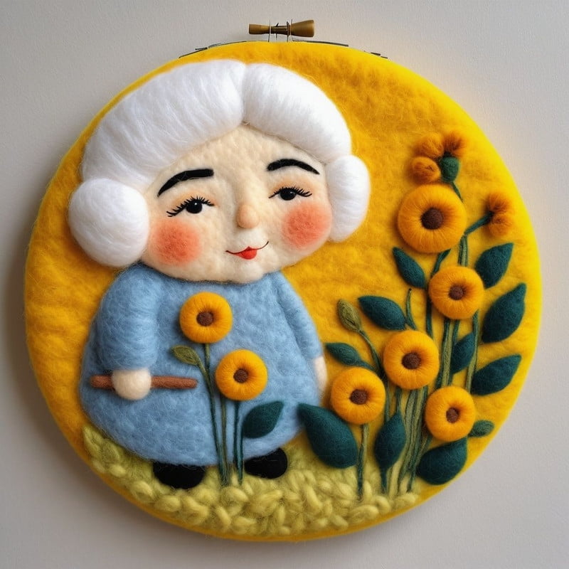 Old Lady Needle Felting Set, Beginner Felt Painting Set, With Wool Felt ...