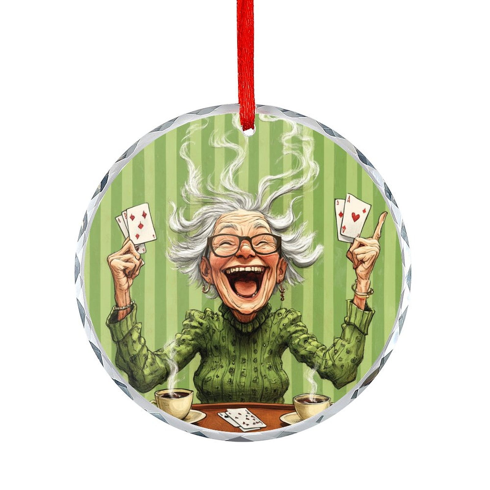 Old Lady Play Game Ornament Coffee Theme Decorative Crystal Glass ...