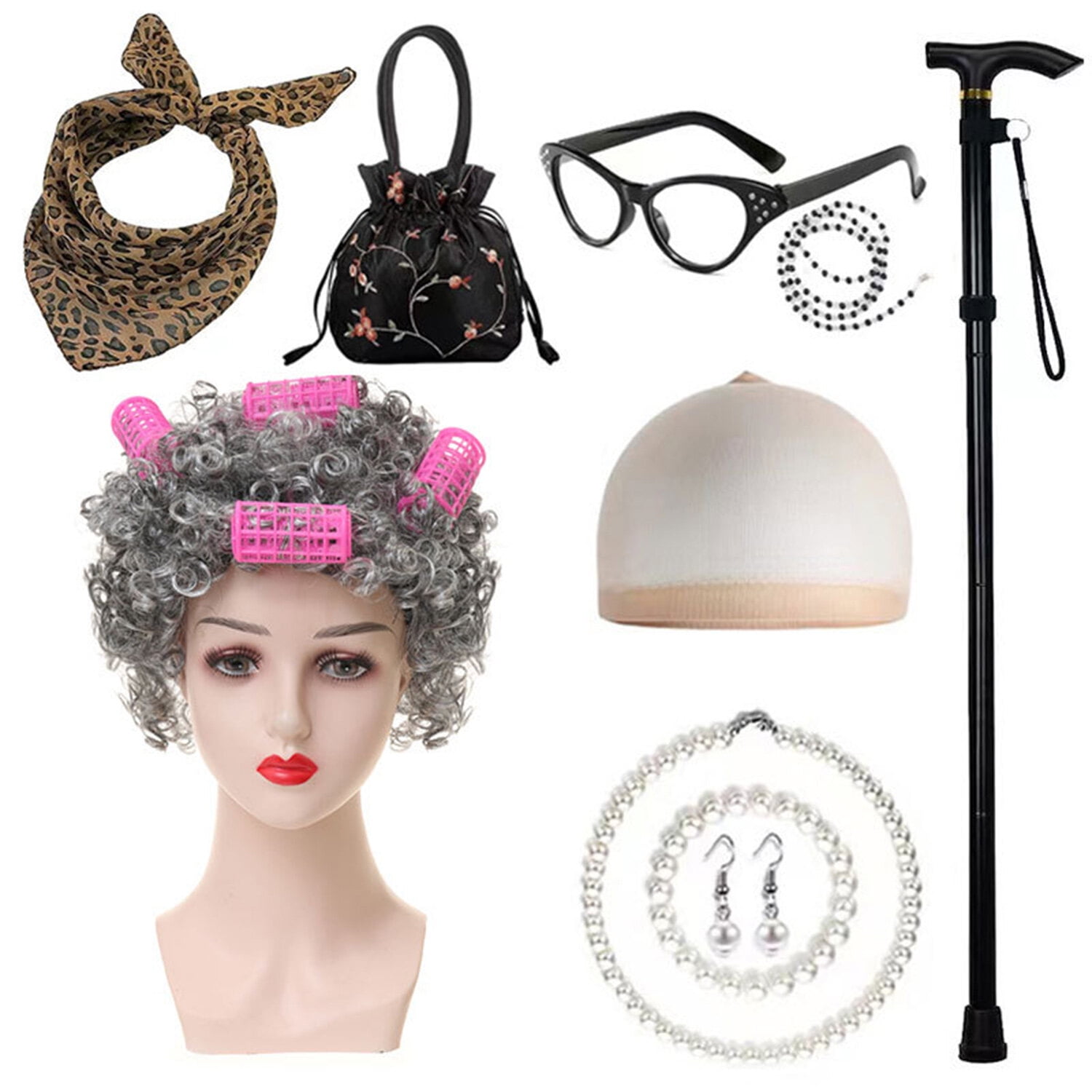 Old Lady Wig Accessories Old Women Grandma Granny Costume for Halloween ...