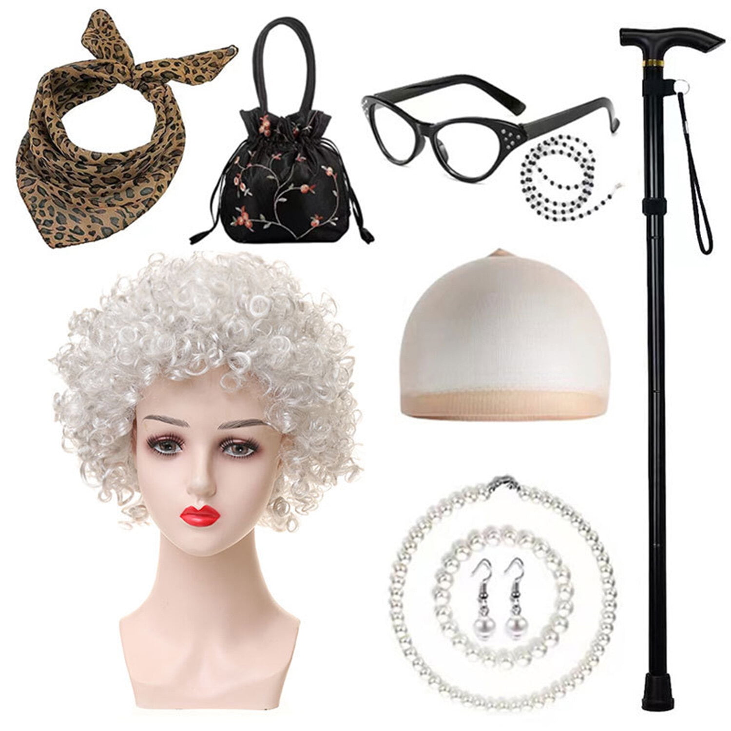 Old Lady Wig Accessories Old Women Grandma Granny Costume for Halloween ...