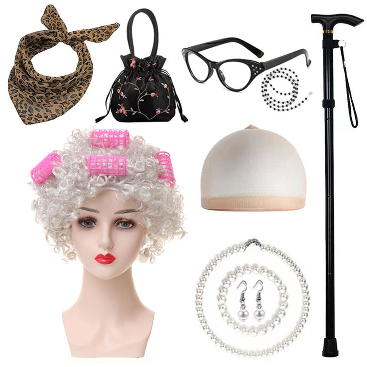 Old Lady Wig Accessories Old Women Grandma Granny Costume for Halloween ...