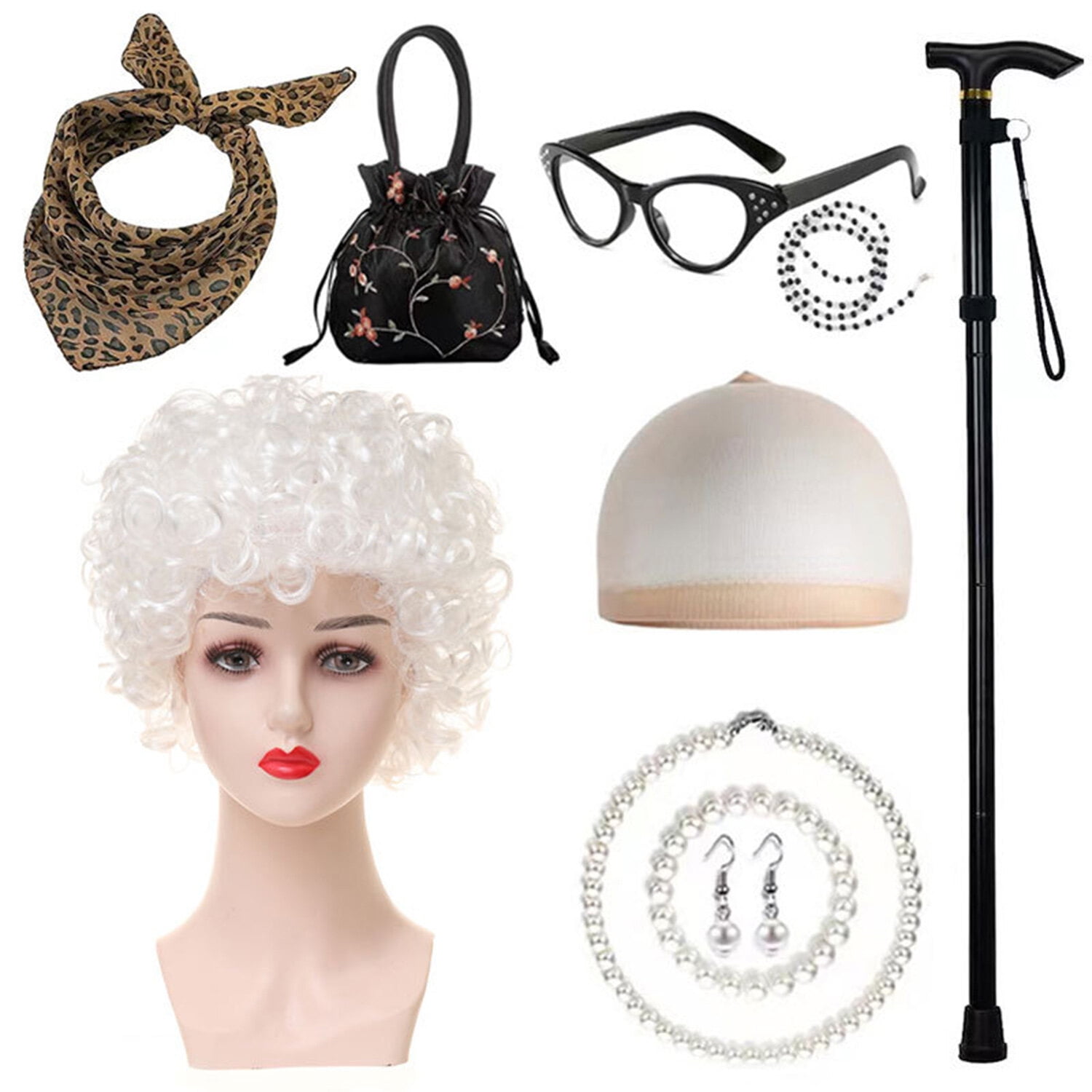 Old Lady Wig Accessories Old Women Grandma Granny Costume for Halloween ...