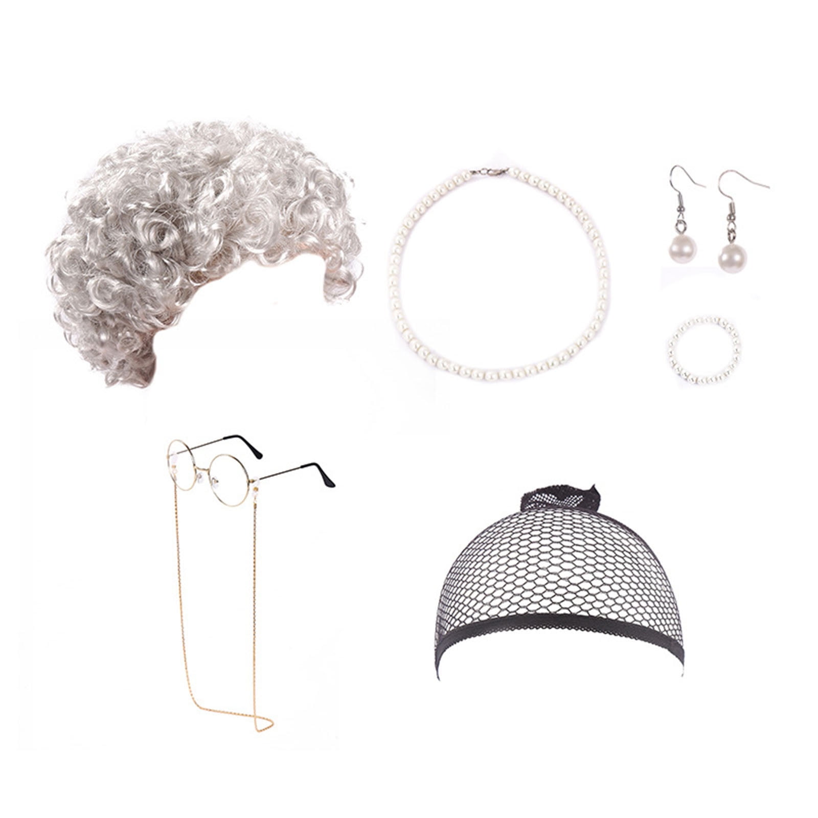 Old Lady Wig Granny Cosplay Wig Old Lady For Women Grandma Wig Cap ...