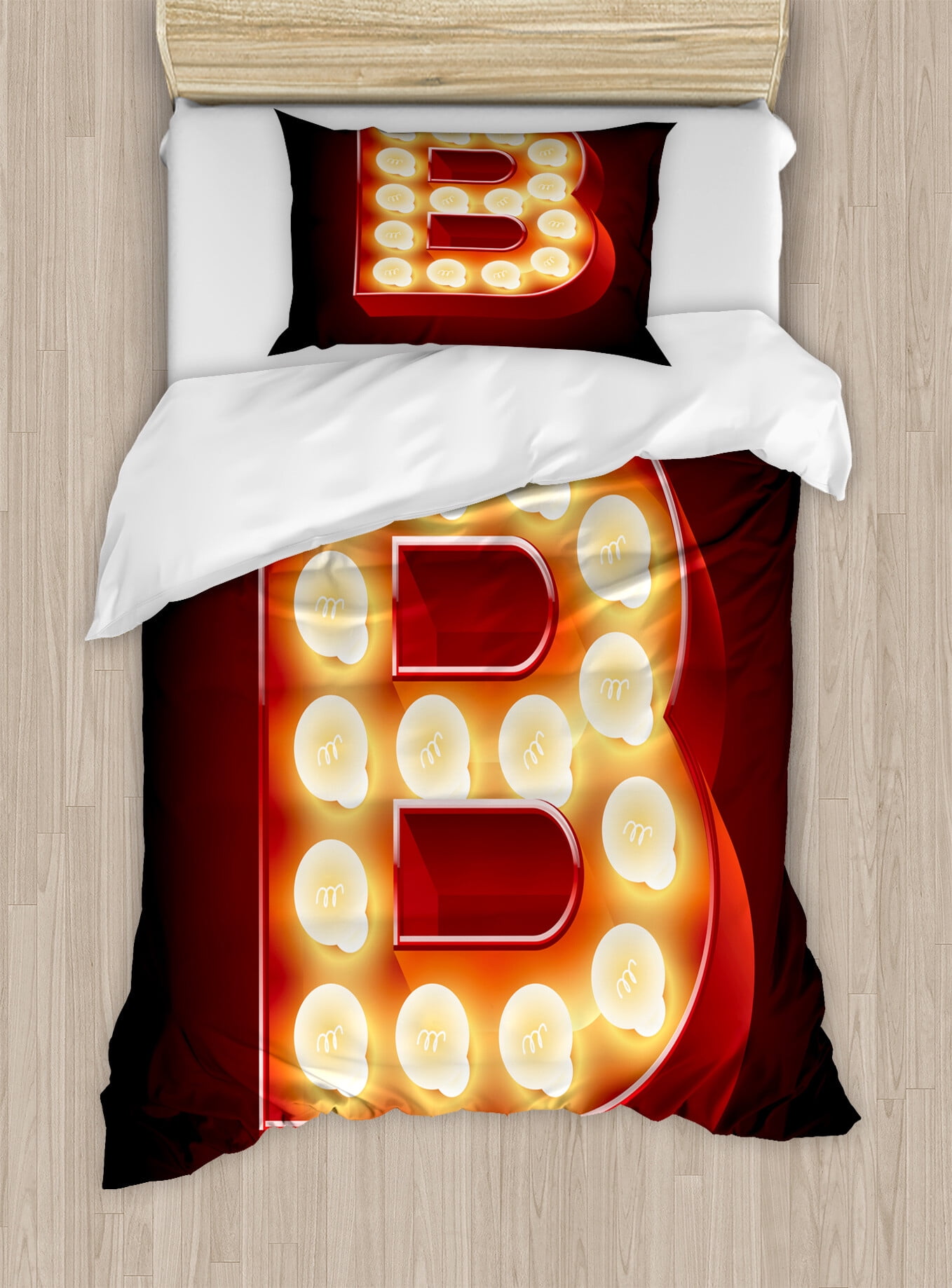 Old Lamp Alphabet Duvet Cover Set, Nightclub Themed Graphic of Letter B Show Sign Print ...