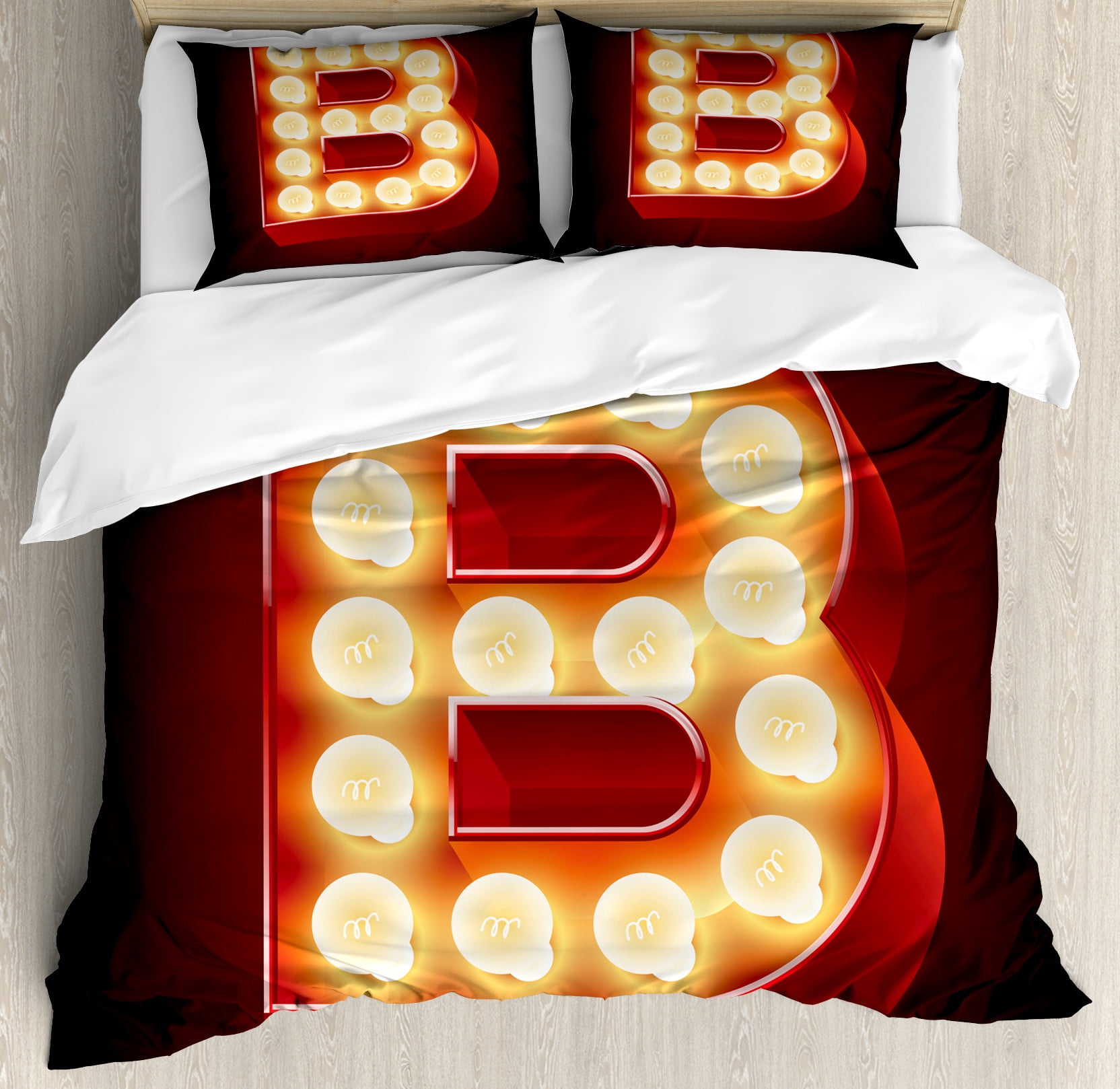 Old Lamp Alphabet Duvet Cover Set, Nightclub Themed Graphic of Letter B ...