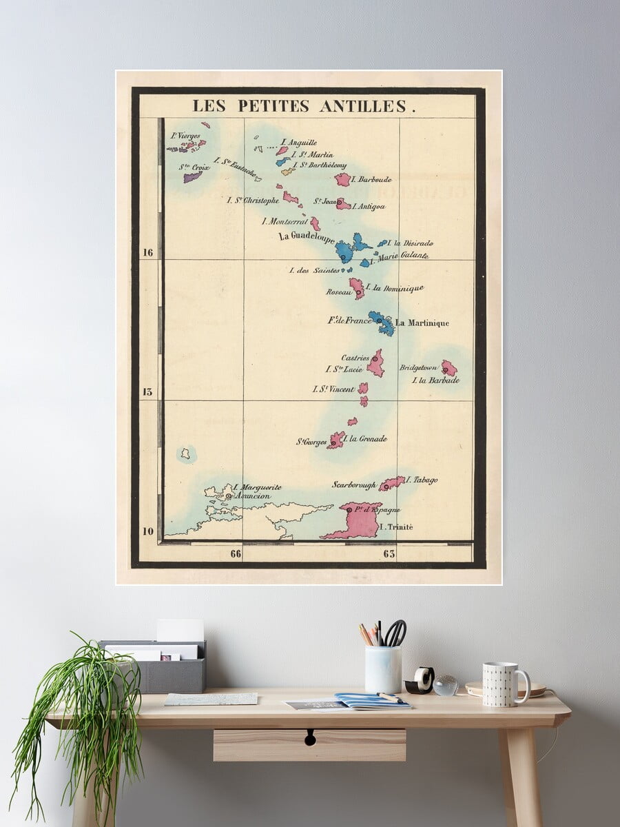 Old Lesser Antilles Map (1844) Vintage Caribbean & West Indies Islands ...
