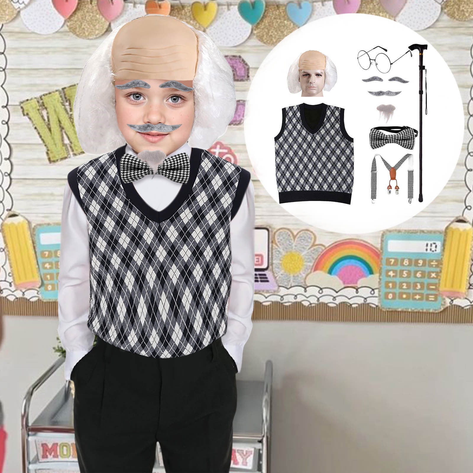 Old Man for Kids 100 Days of School Boys Grandpa Dress Up Set with Cane ...