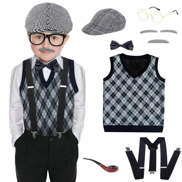 Old Man for Kids 100 Days of School Boys Grandpa Dress Up Set with Cane ...