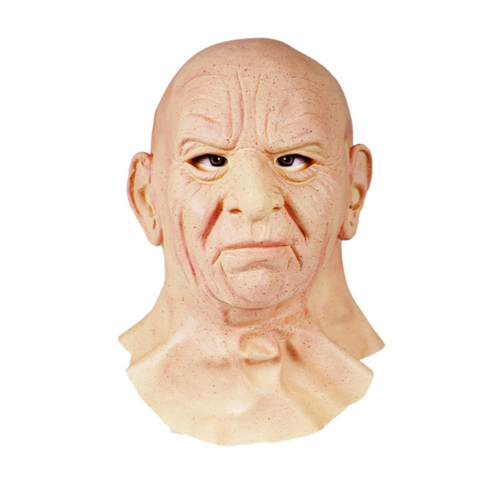 Old Man Headgear Realistic Bald Face Human Headgear Scary Masquerade ...