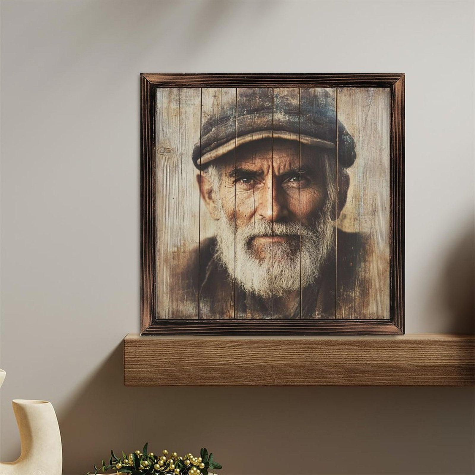 Old Man Portrait Rustic Wooden Sign Wall Plaque - Vintage Art ...