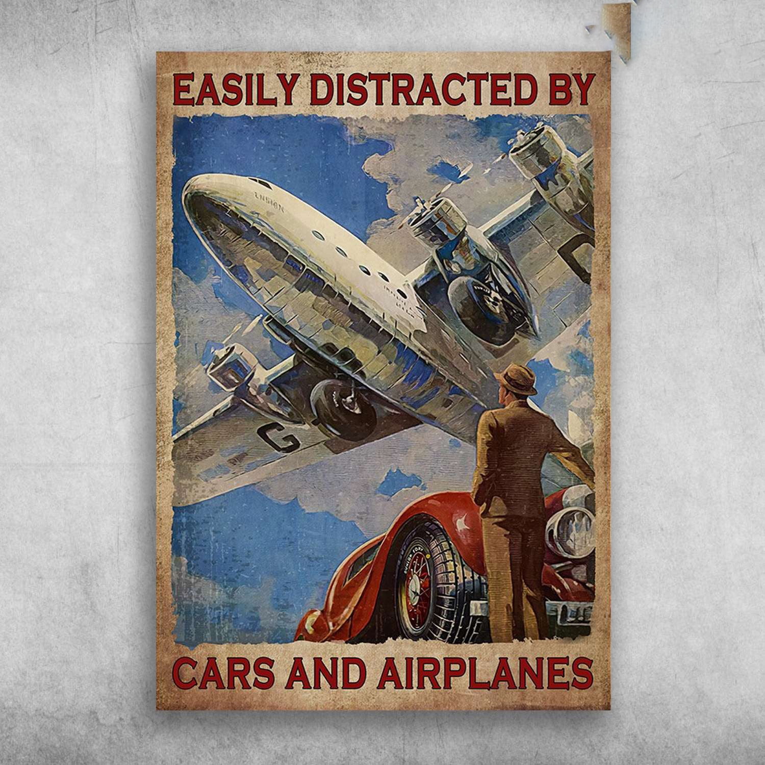 Old Man Racing - Easily Distracted By, Cars And Airplanes 16 x 24 Inch ...