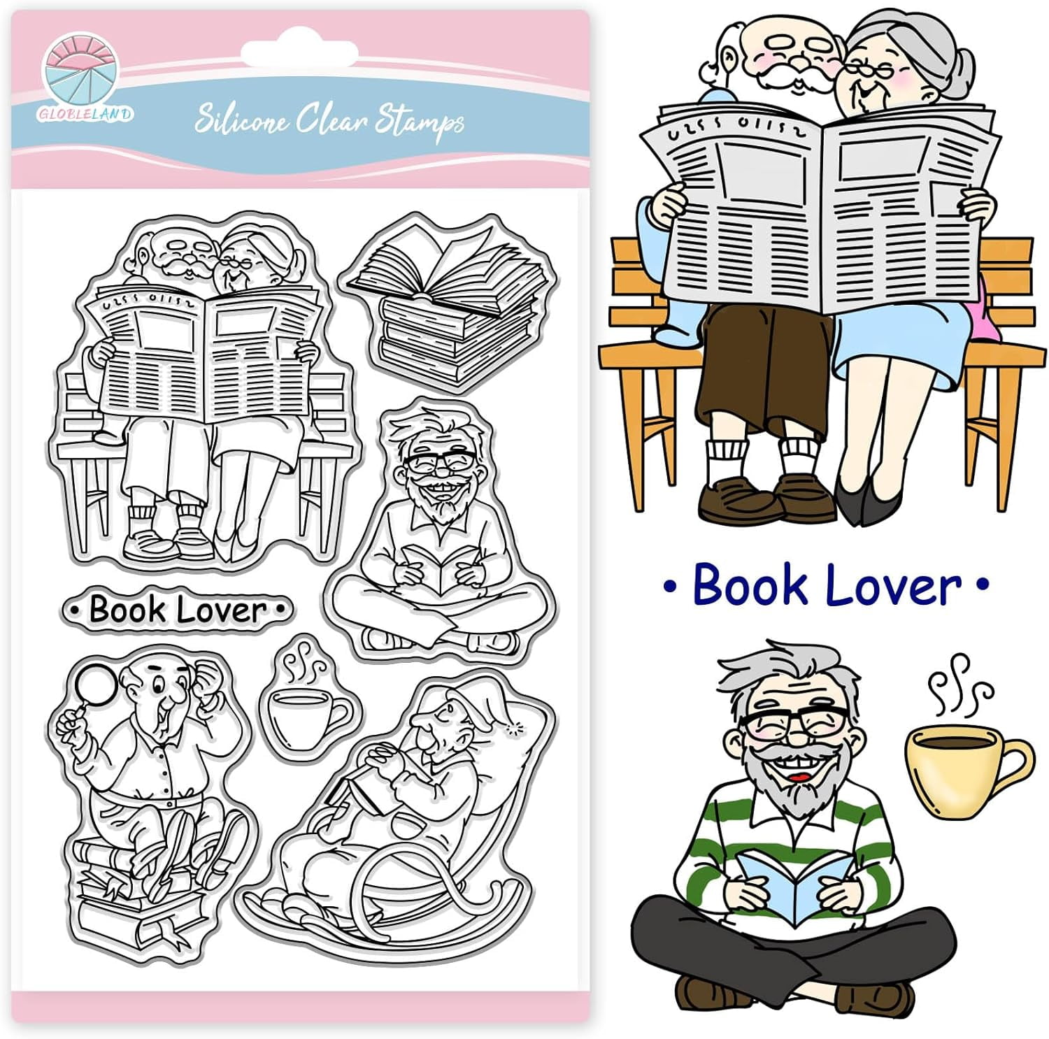 Old Man Reading Clear Stamps Book and Coffee Silicone Stamp Elderly ...