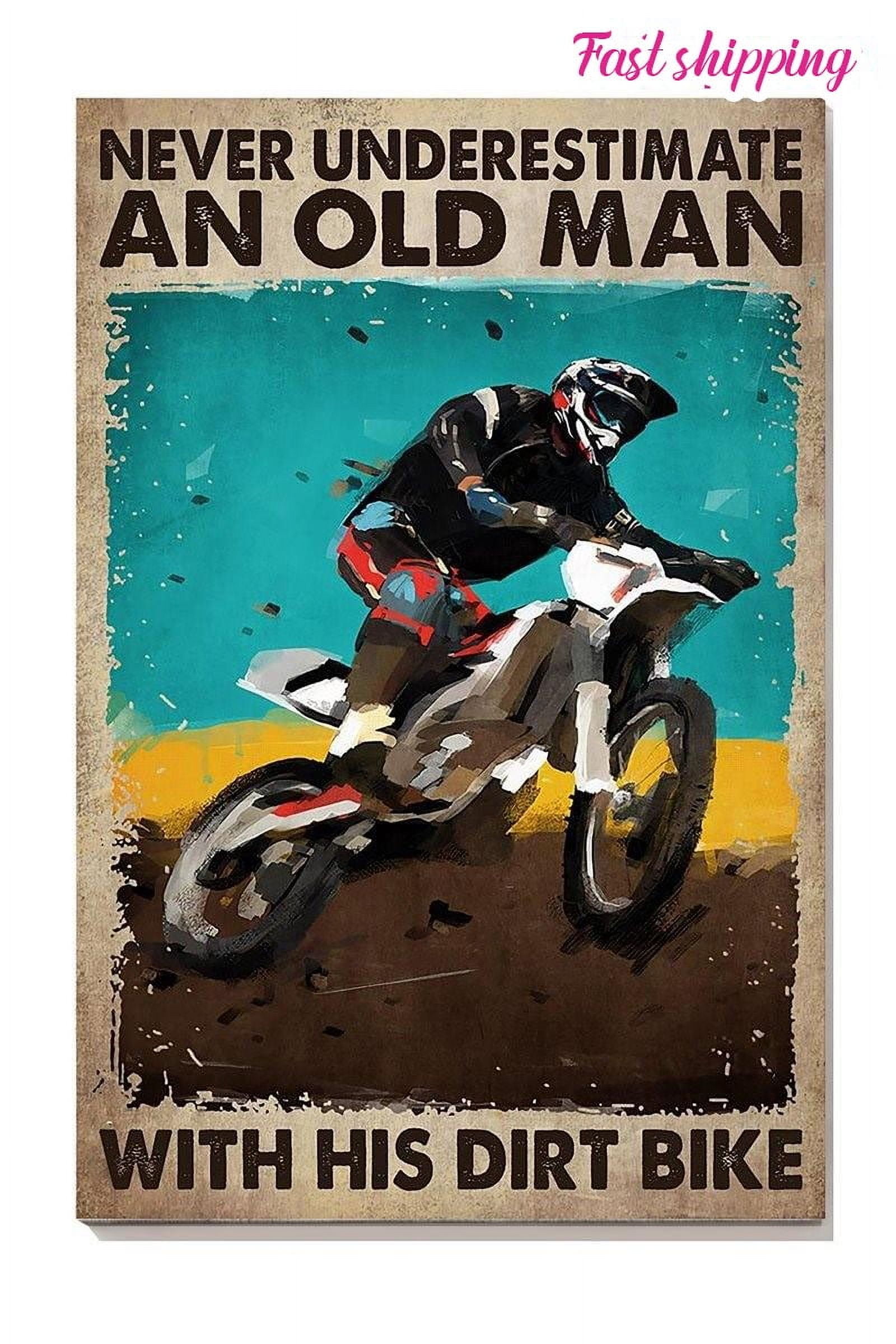 Old Man With Dirt Bike For Garage Motobike Retro Rider poster Wall Art ...