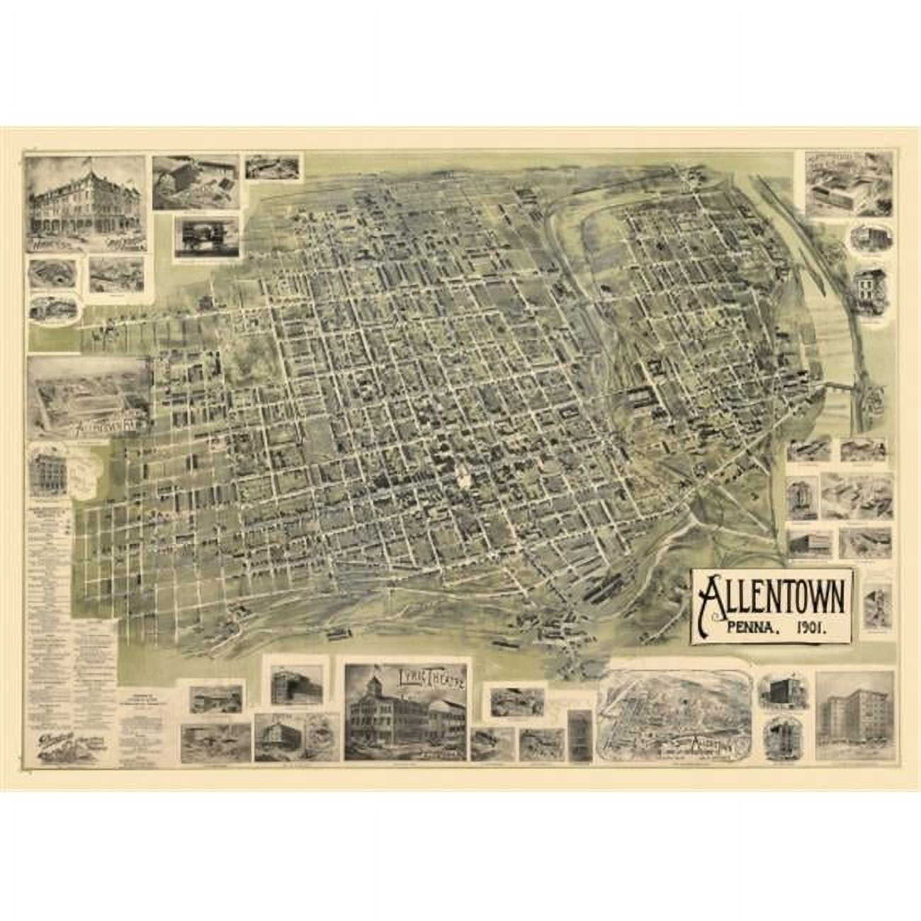 Old Map of Allentown Pennsylvania 1901 Lehigh County Poster Print 36 x ...