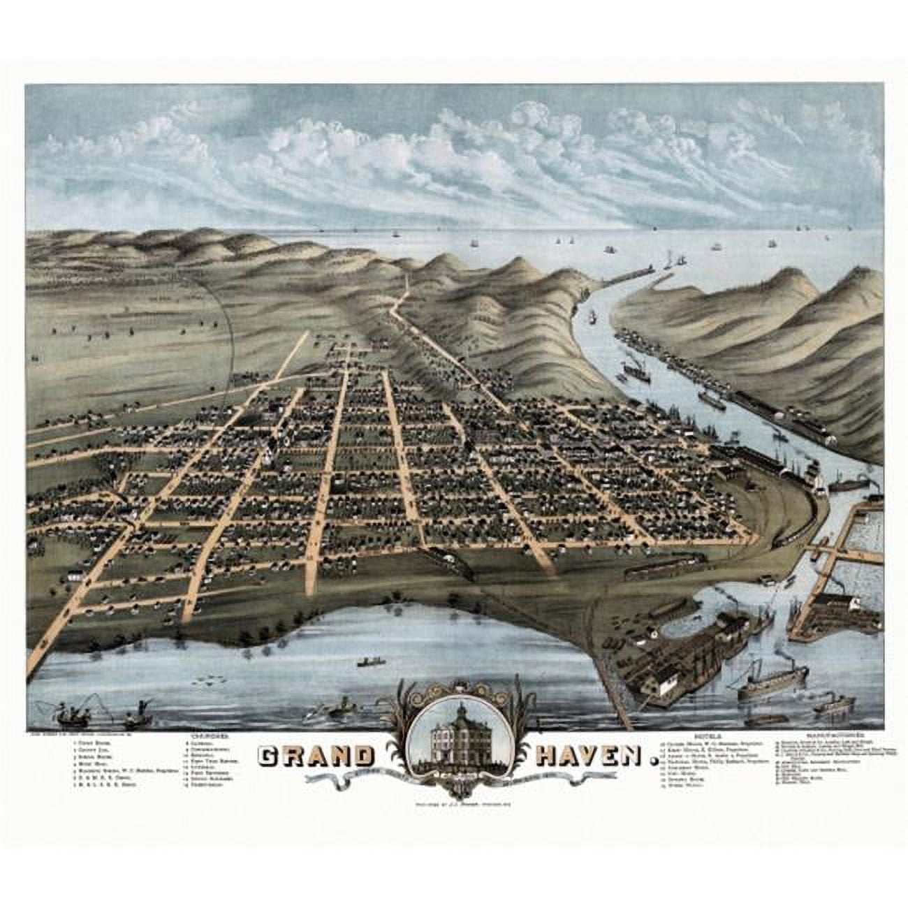 Old Map of Grand Haven Michigan 1874 Ottawa County Poster Print - 18 x ...