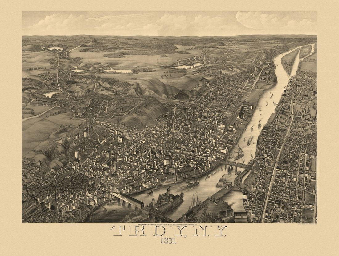 Old Map of Troy New York 1881 Albany County Poster Print (24 x 36 ...