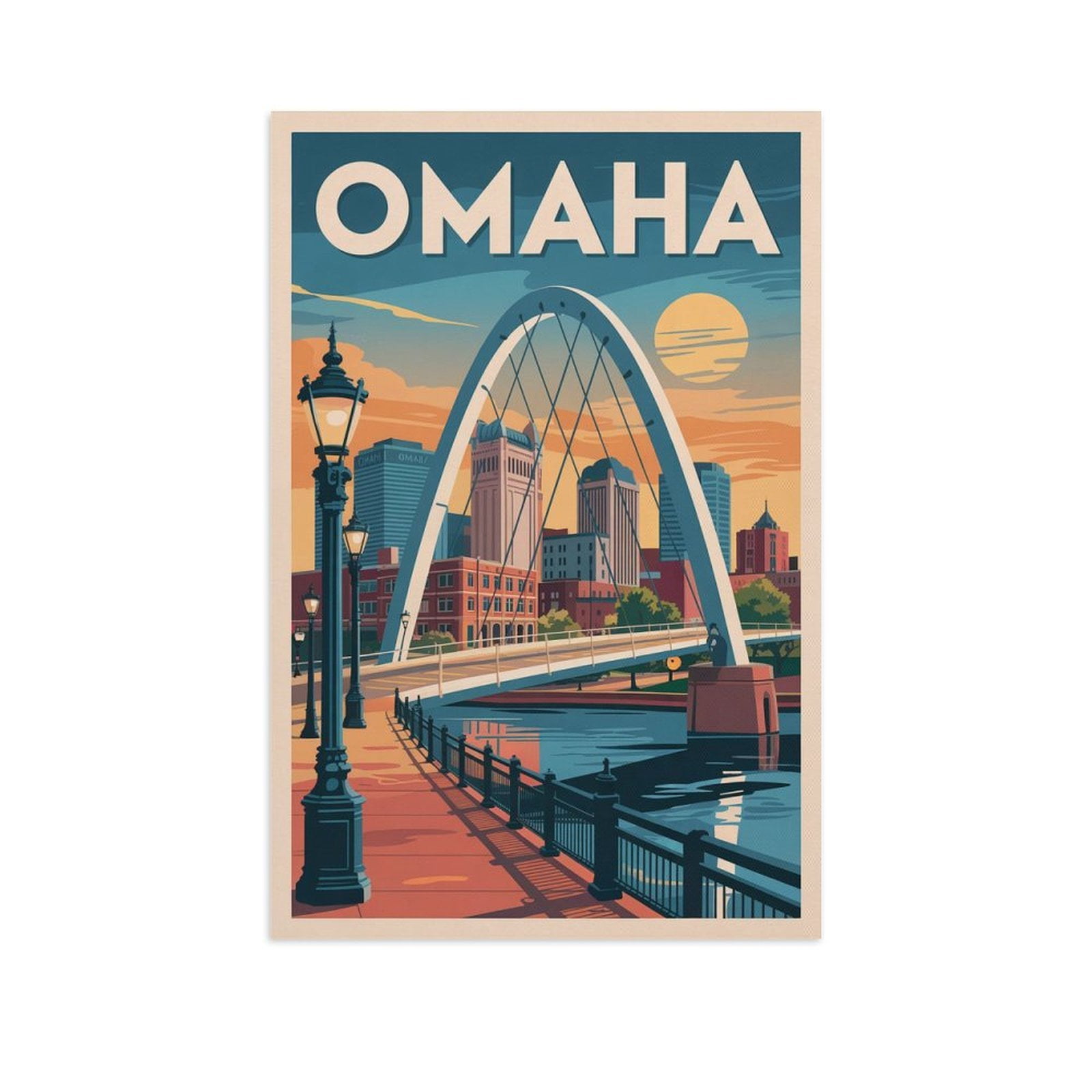 Old Market Classic Poster Retro Omaha Cityscape with Riverfront & Urban ...
