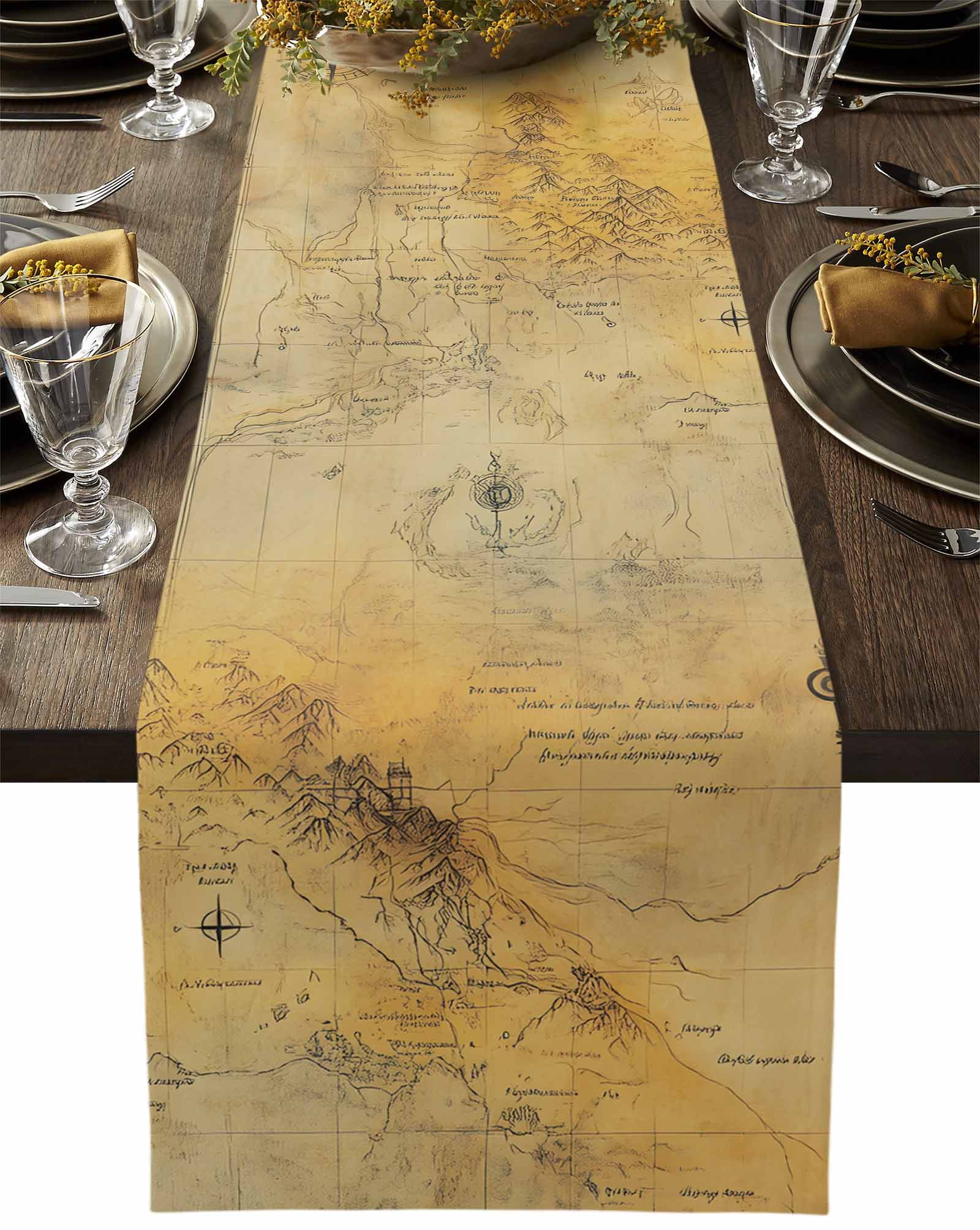 Old Medieval Vintage Map Table Runners 13x36 Inches Long Linen Burlap ...