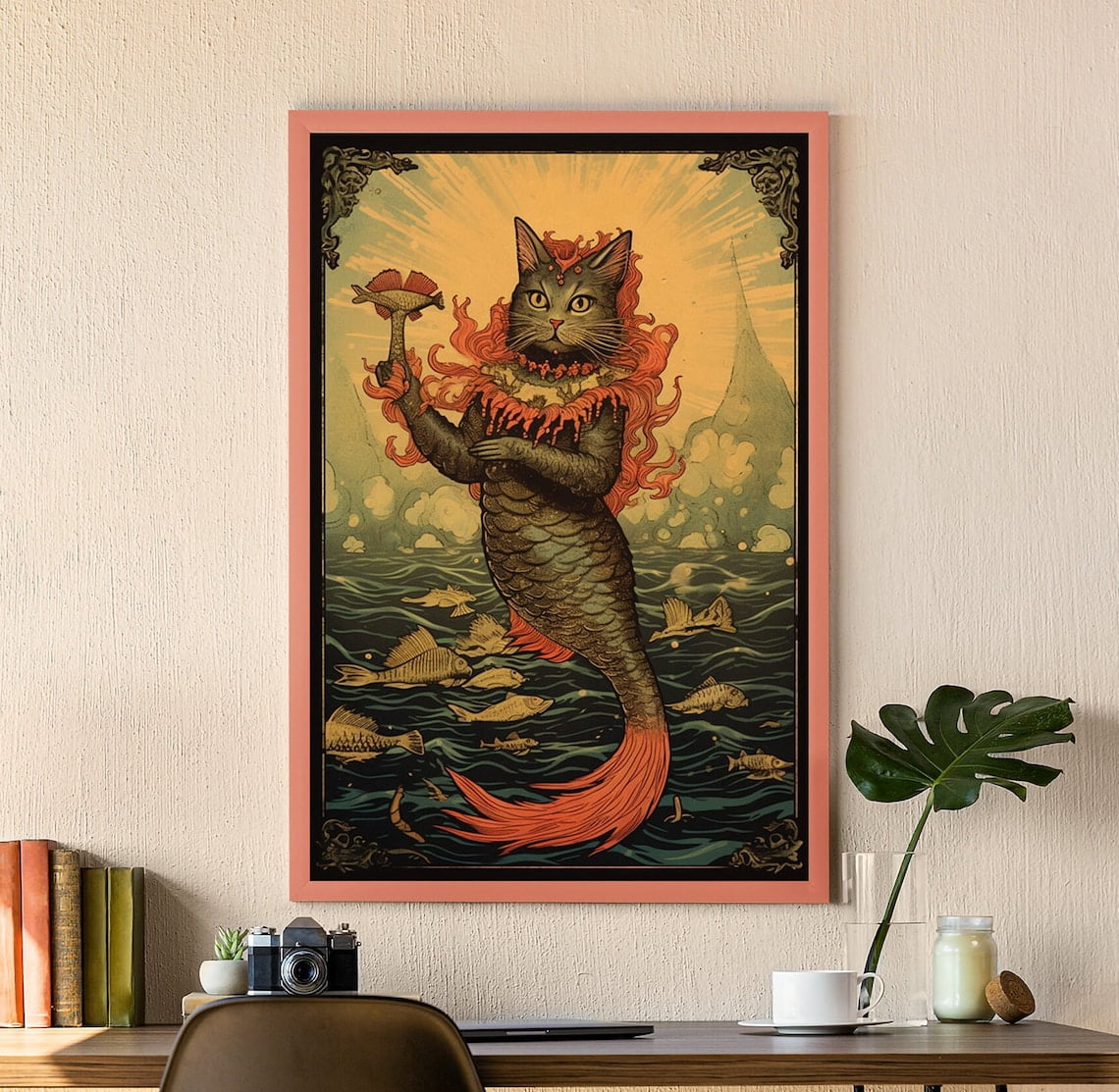 Old Nautical Mermaid Cat Whimsical With Tail Vintage Unique Home ...