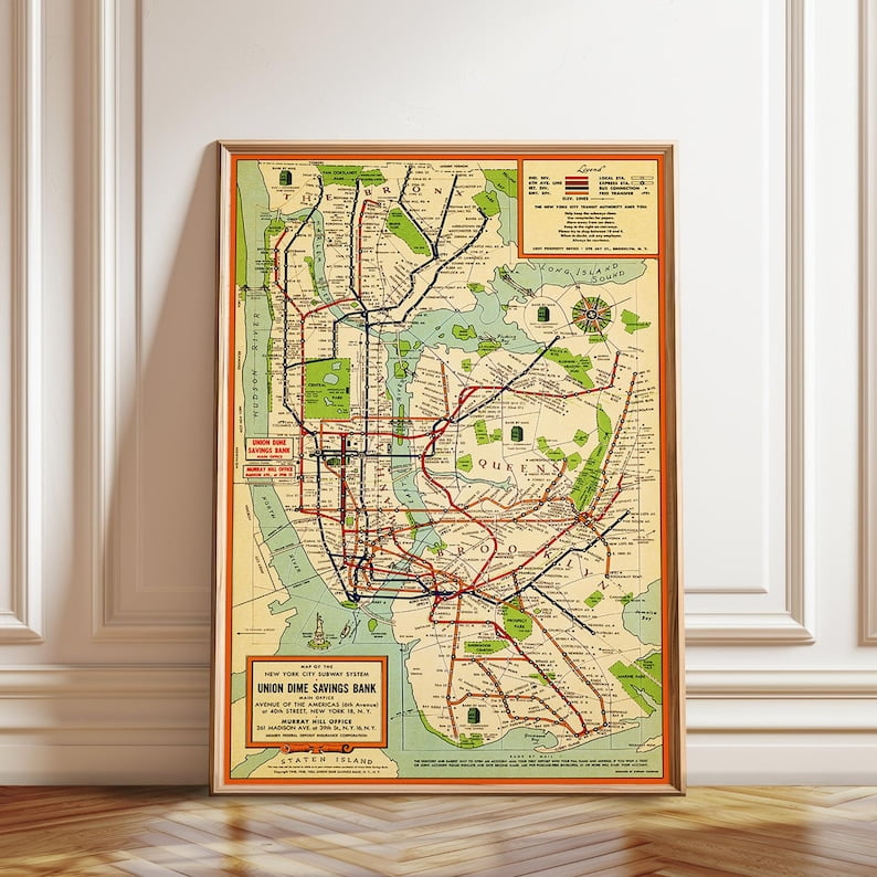 Old New York City Subway Map Poster - Historical NYC Transit Art Wall ...