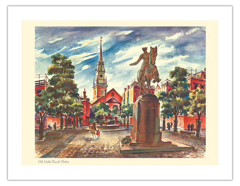 Old North Church - Boston Massachusetts - United Air Lines - Vintage Travel Poster by Joseph ...