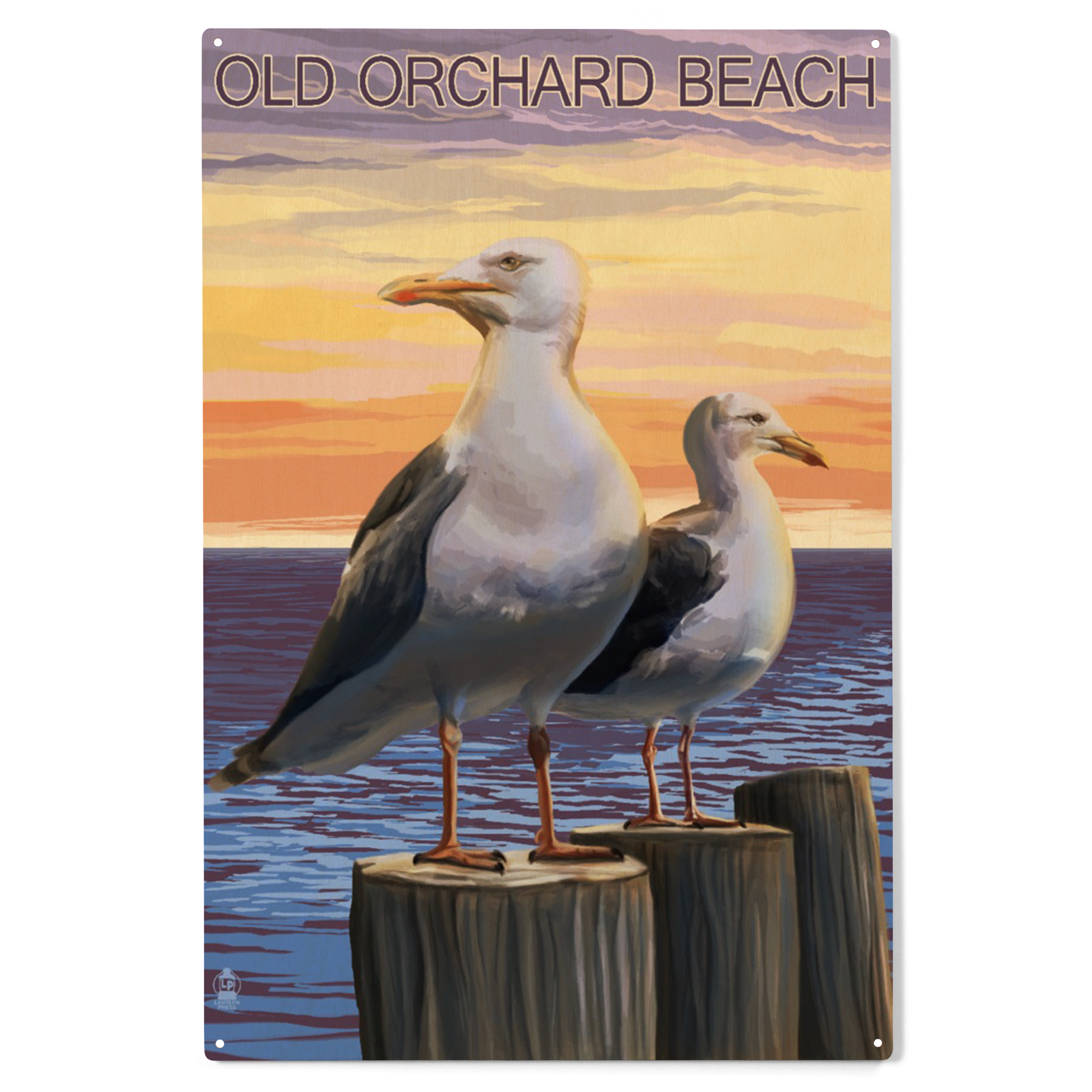 Old Orchard Beach, Maine, Seagull Birch Wood Wall Sign (10x15 Rustic ...