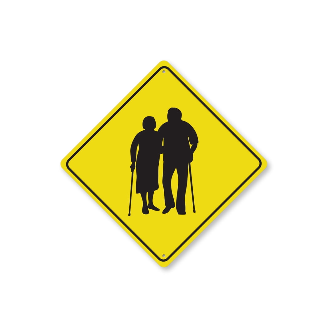 Old People Crossing Diamond Aluminum Metal Decor Sign - 12" x 12 ...