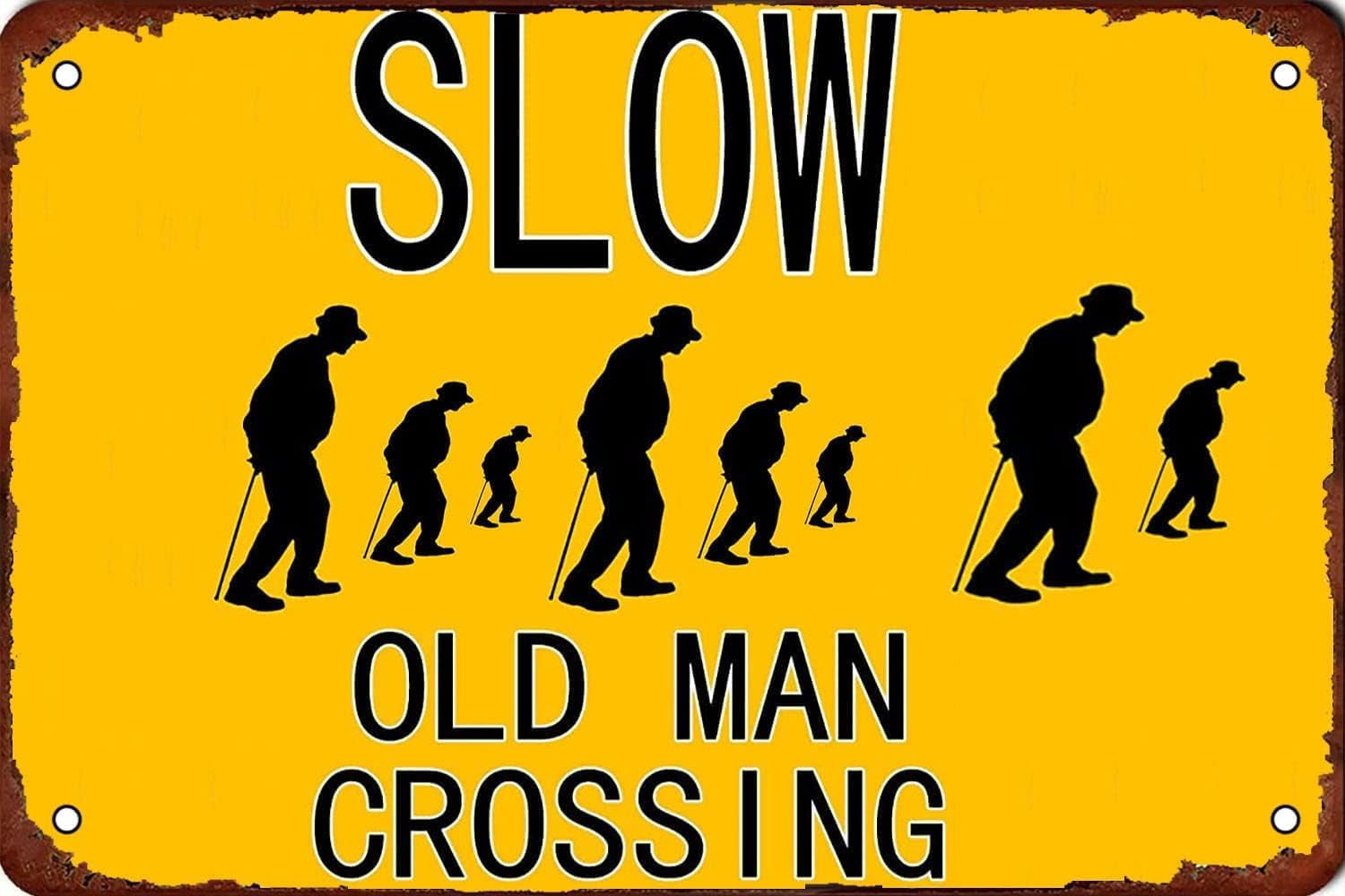 Old People Crossing Signs Street Deceleration Sign Wall Art Decor Tin ...