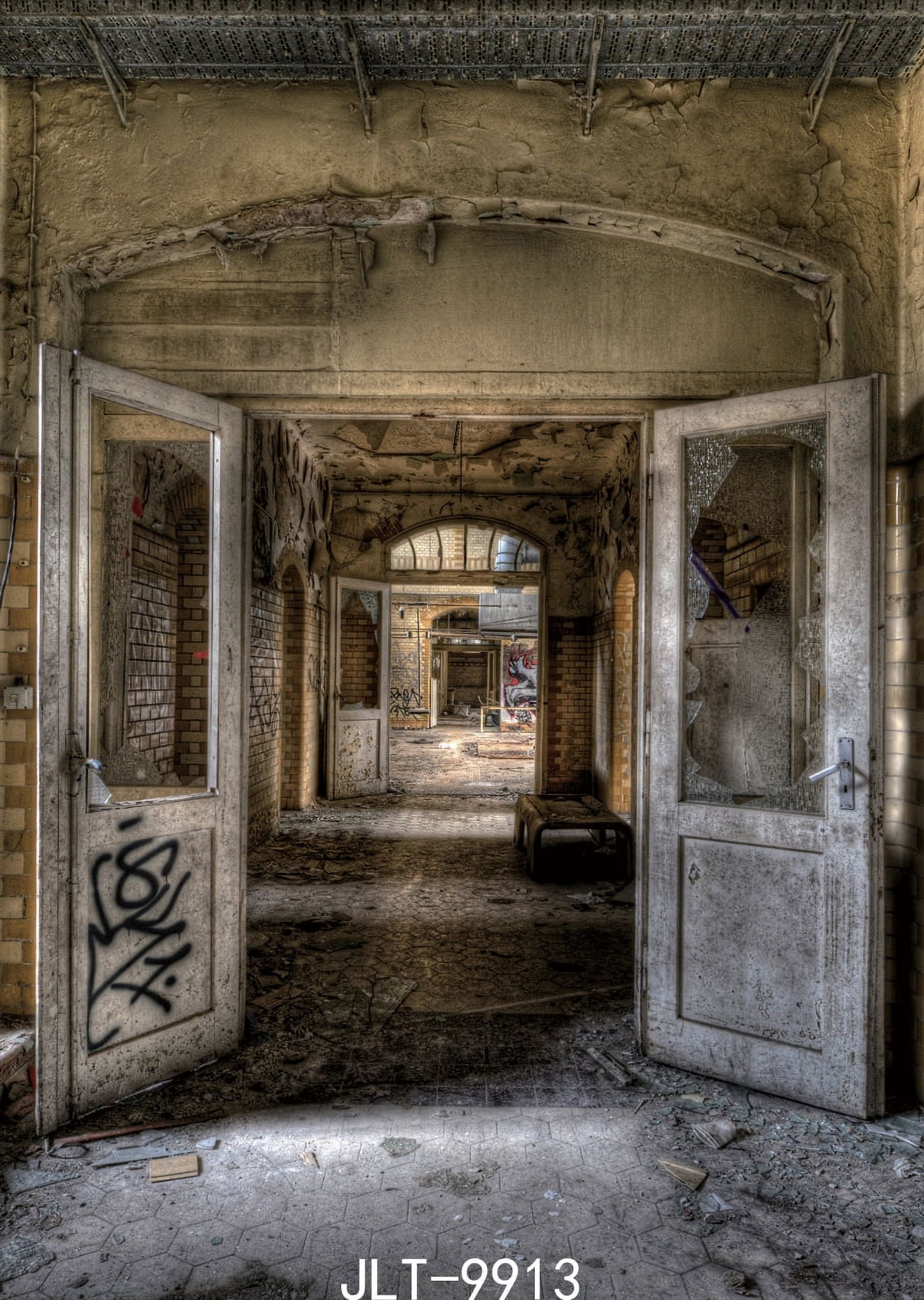 Old Photography Backdrops Shabby Wooden Door Brick Wall Photo ...