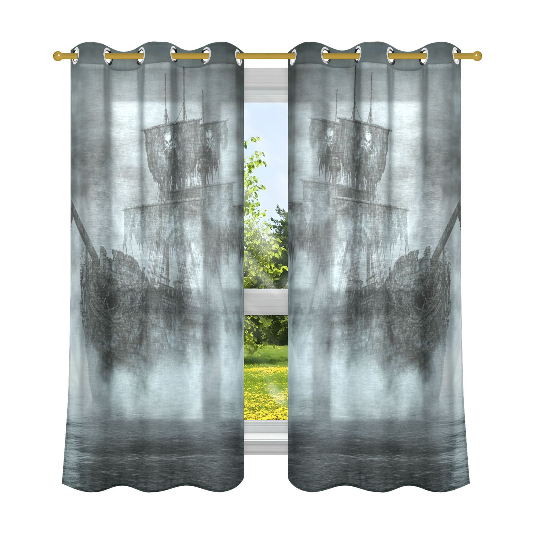 Old Pirate Ship Semi Sheer Curtains for Living Room Bedroom Set of 2 ...